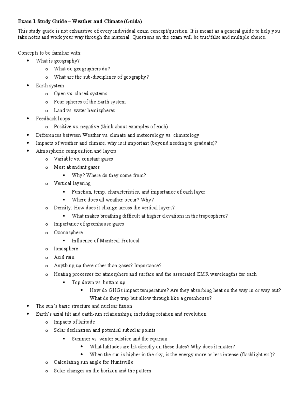 Exam 1 Study Guide - Weather and Climate (Geog 101) - Studocu