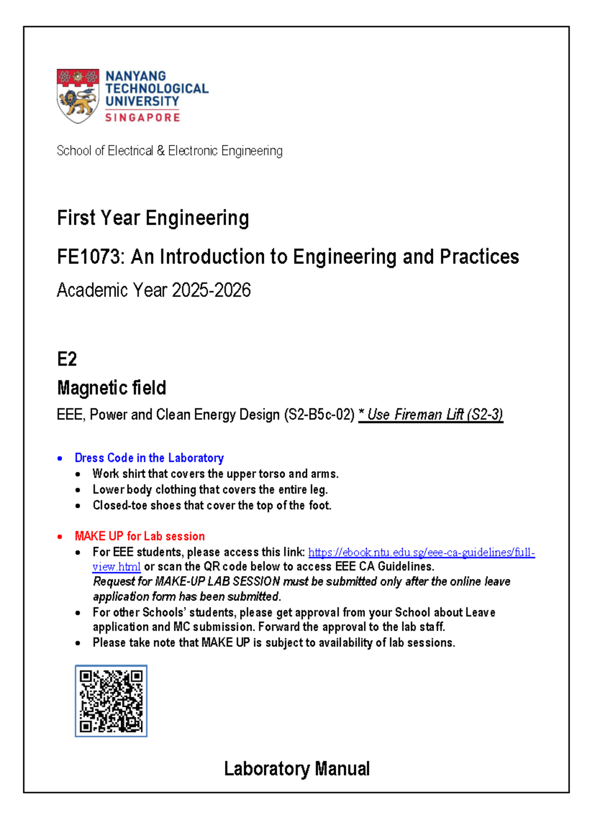 FE1073 E2 Magnetic Field Lab Manual: Power & Clean Energy Design - Studocu