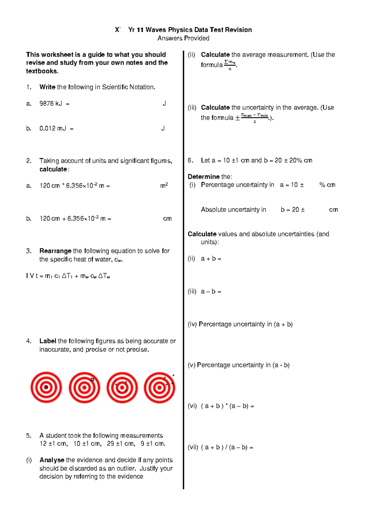 Yr 11 Physics Waves Data Test Revision Guide with Answers - Studocu