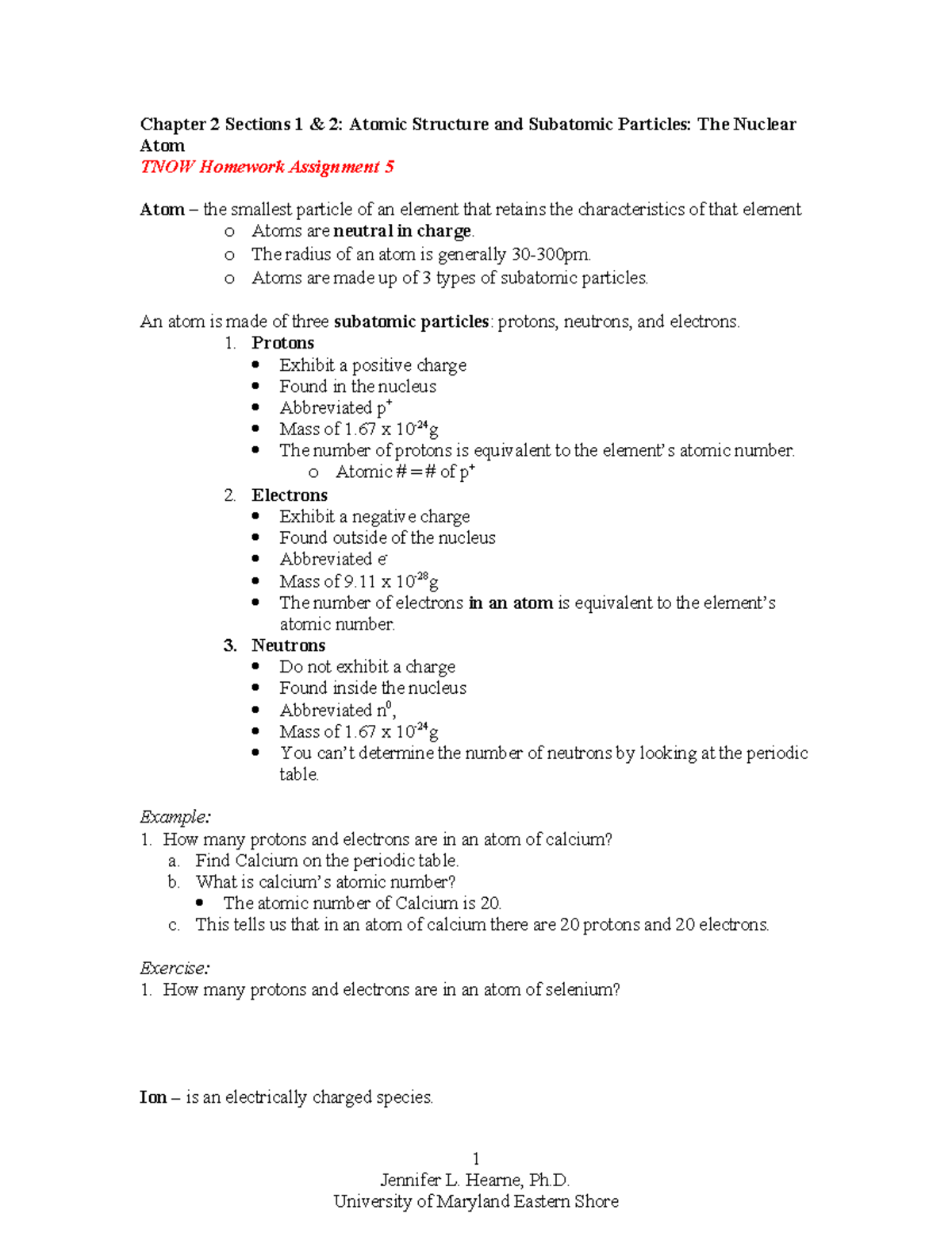 Chapter 2: Atomic Structure & Subatomic Particles - TNOW Homework 5 ...