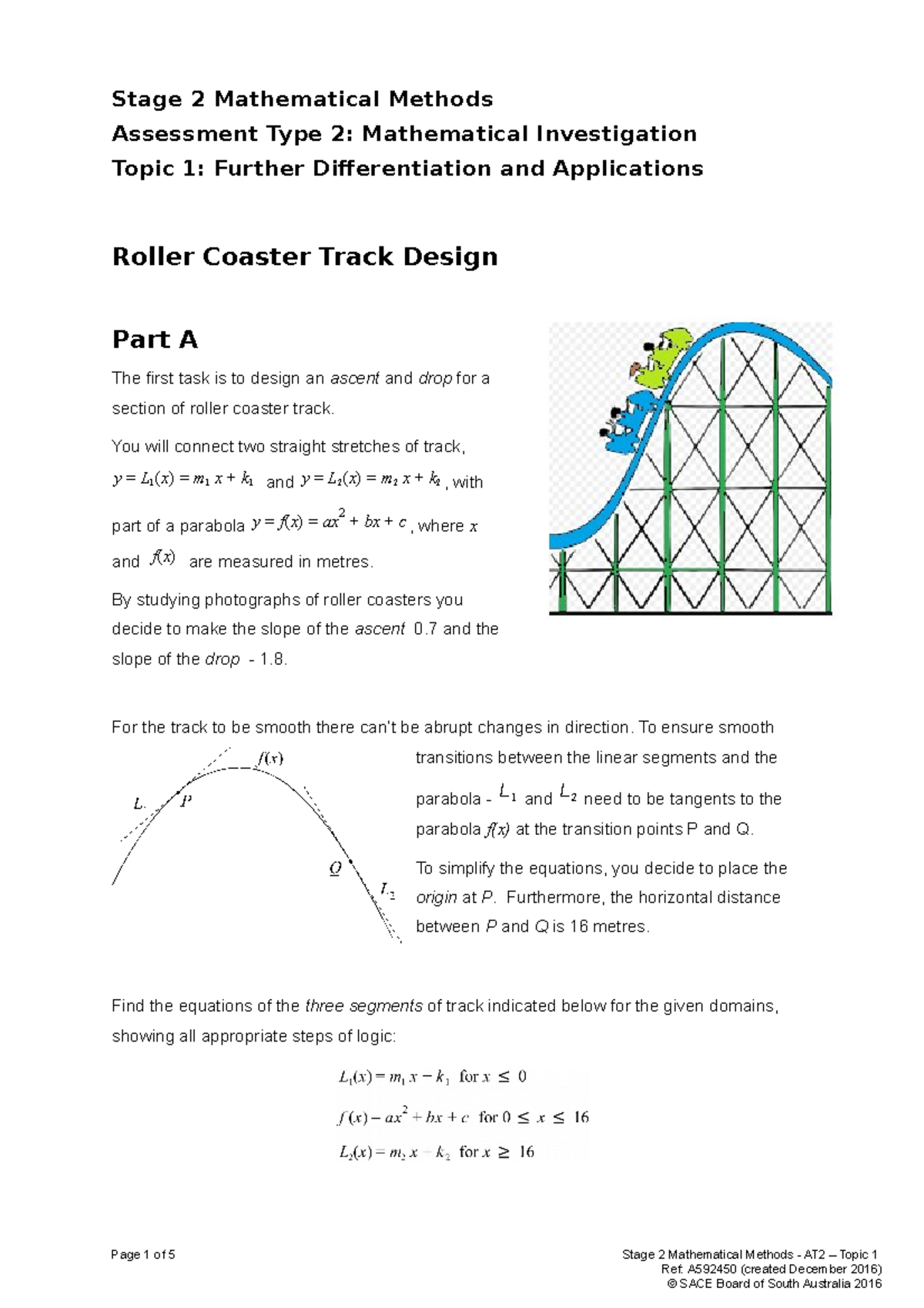 Stage 2 Mathematical Methods - AT2: Roller Coaster Track Design - Studocu