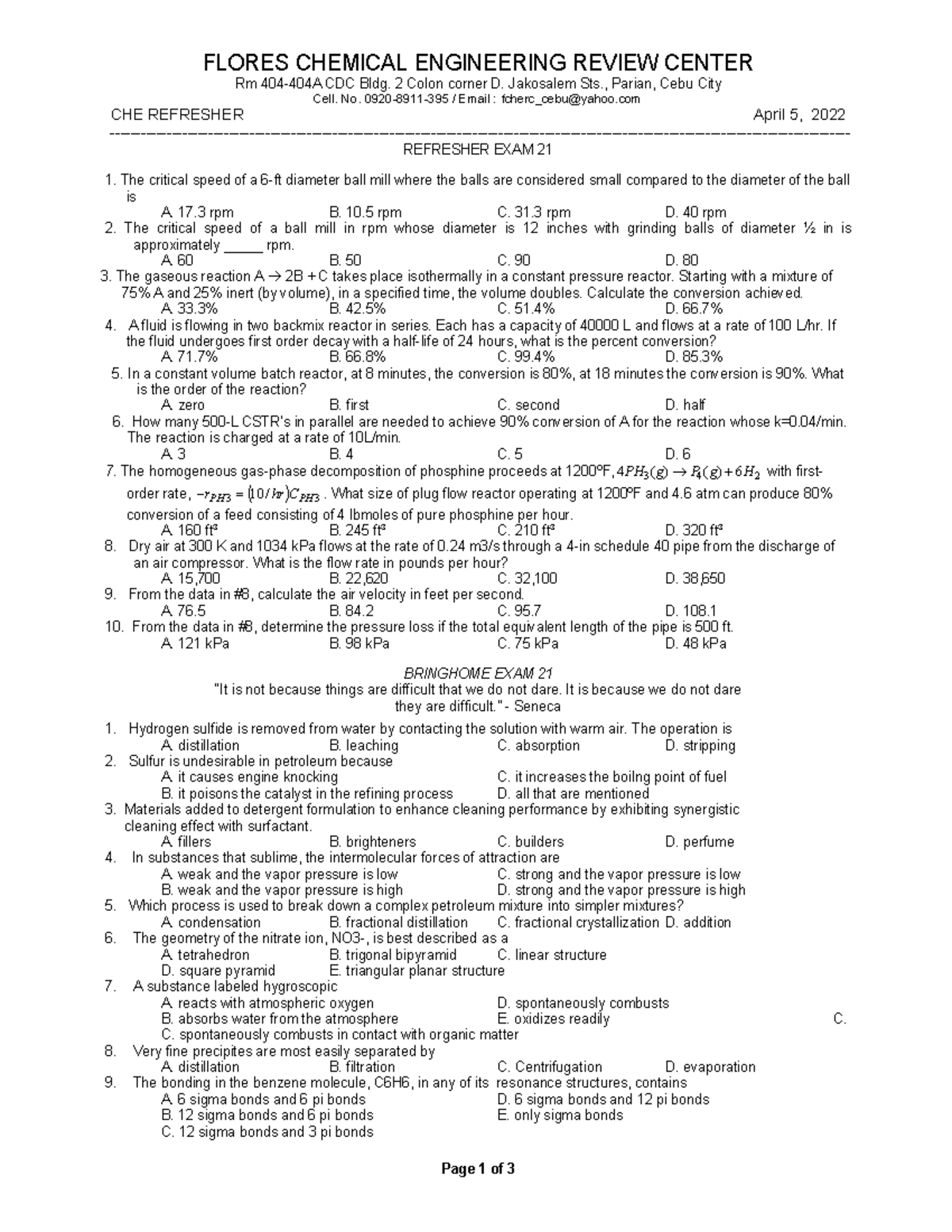 CHE 200 Refresher Exam Notes - April 2022 Review Guide - Studocu