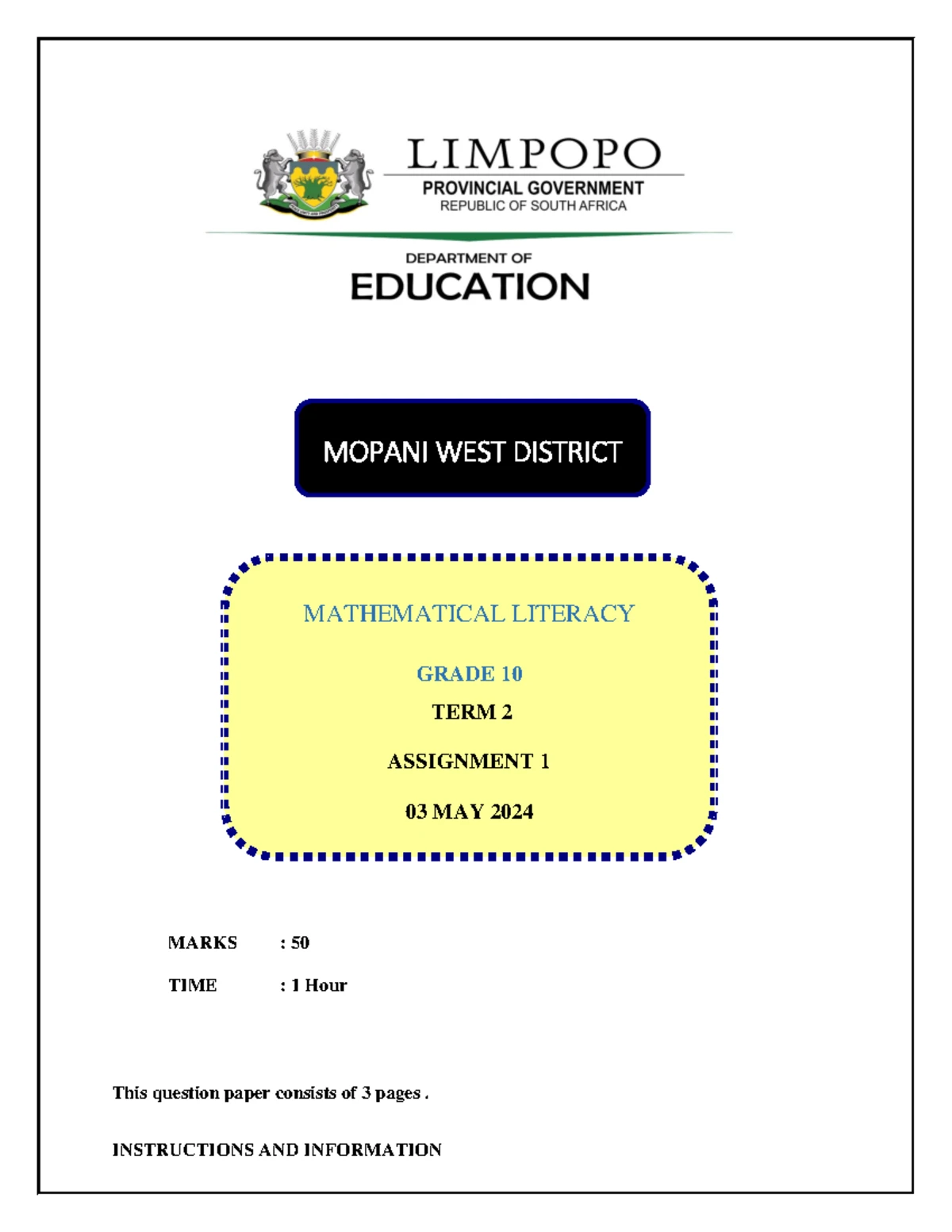 Grade 11 Mathematical Literacy Term 2 Assignment 2024 - Studocu