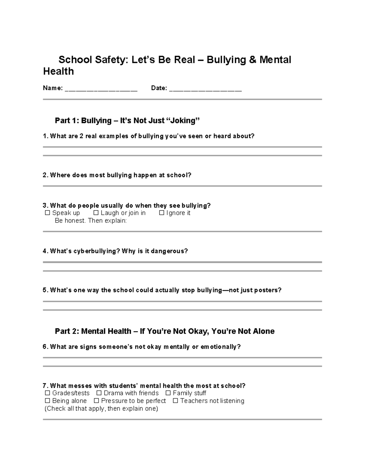 School Safety: Let’s Be Real - Bullying & Mental Health Insights - Studocu