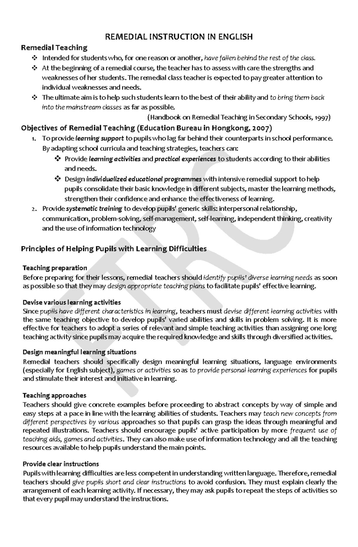 Remedial Instruction in English: Key Components of Effective Teaching ...