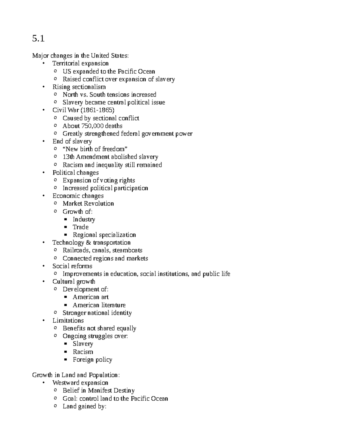 5.1-5.3 Major Changes in the U.S.: Territorial Expansion & Civil War ...