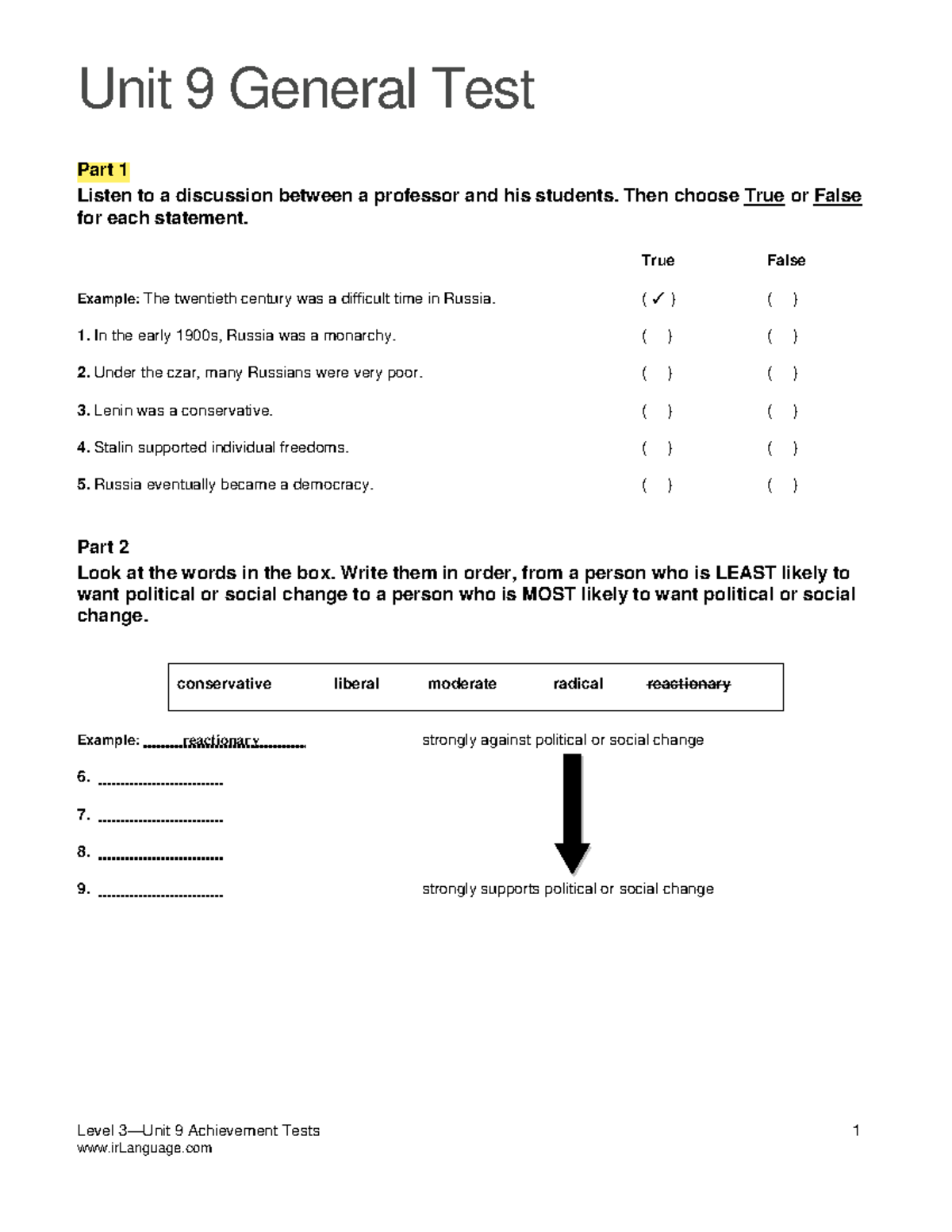 Unit 9 Achievement Test Review - Level 3 - Studocu