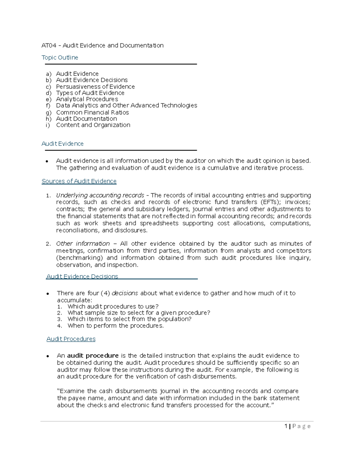 AT04 Audit Evidence and Documentation: Key Concepts and Procedures ...