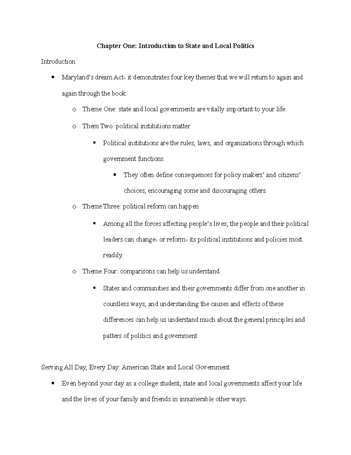 Chapter 1: Introduction to State and Local Politics (POL101) - Studocu