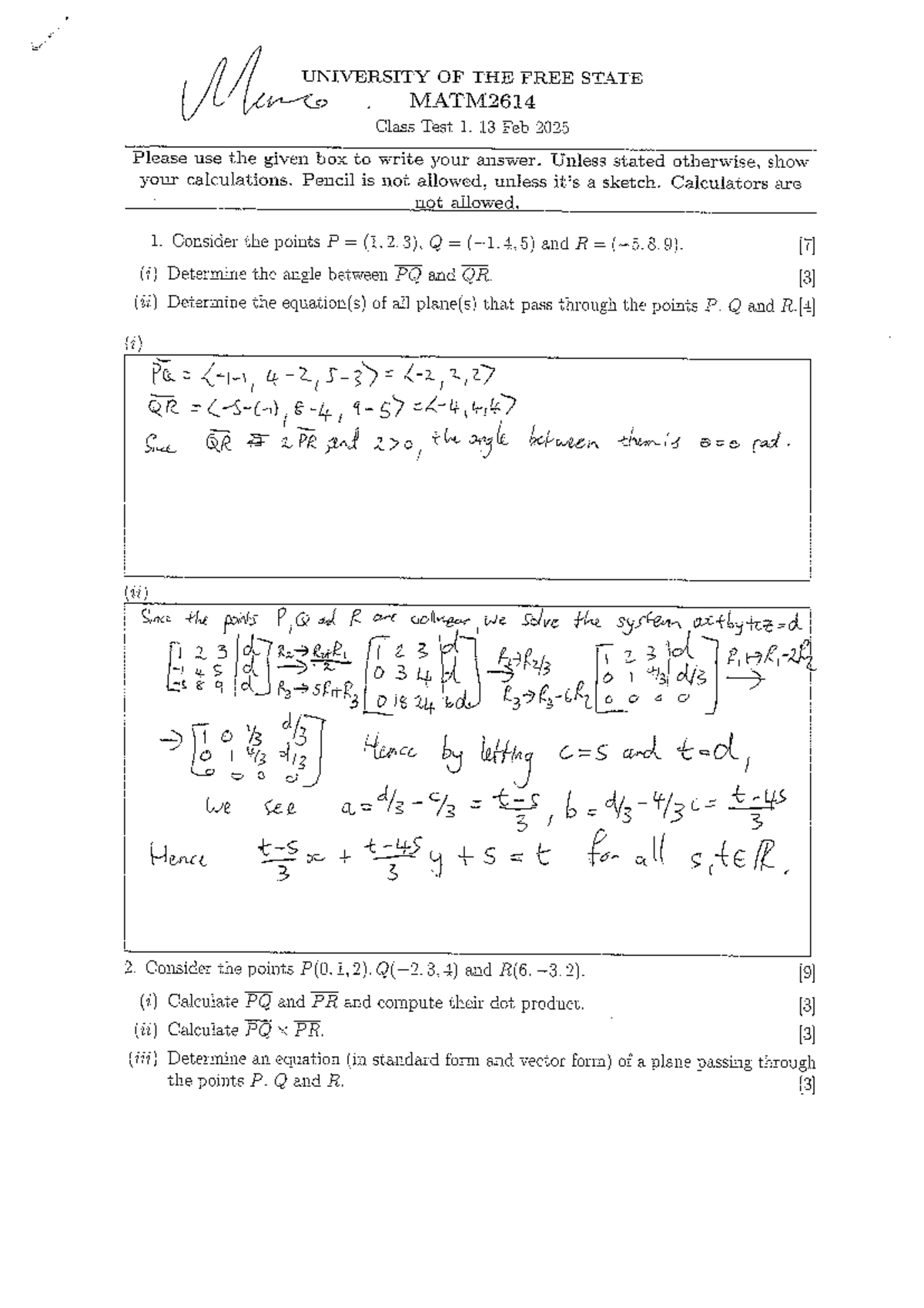 CT12025 M - Class Test 1: Geometry and Vectors Analysis - Studocu