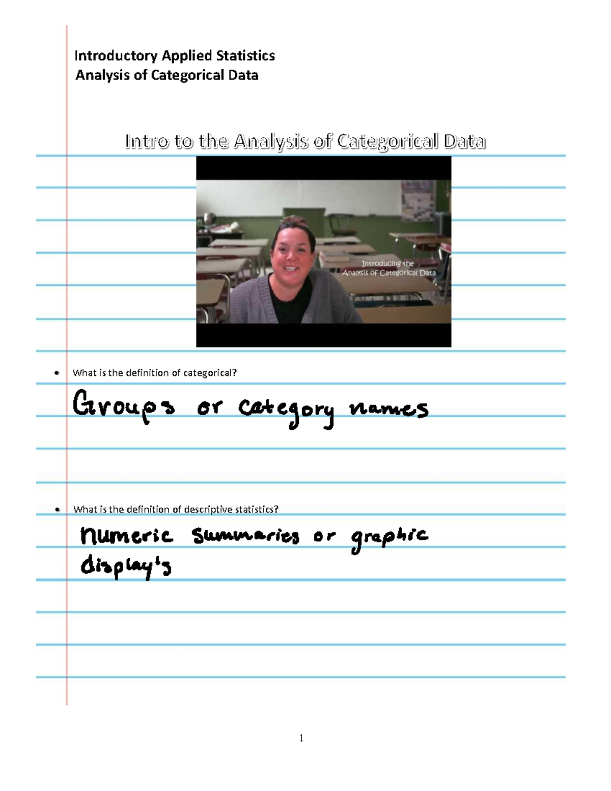 Analysis of Categorical Data: Guided Notes for Introductory Stats - Studocu