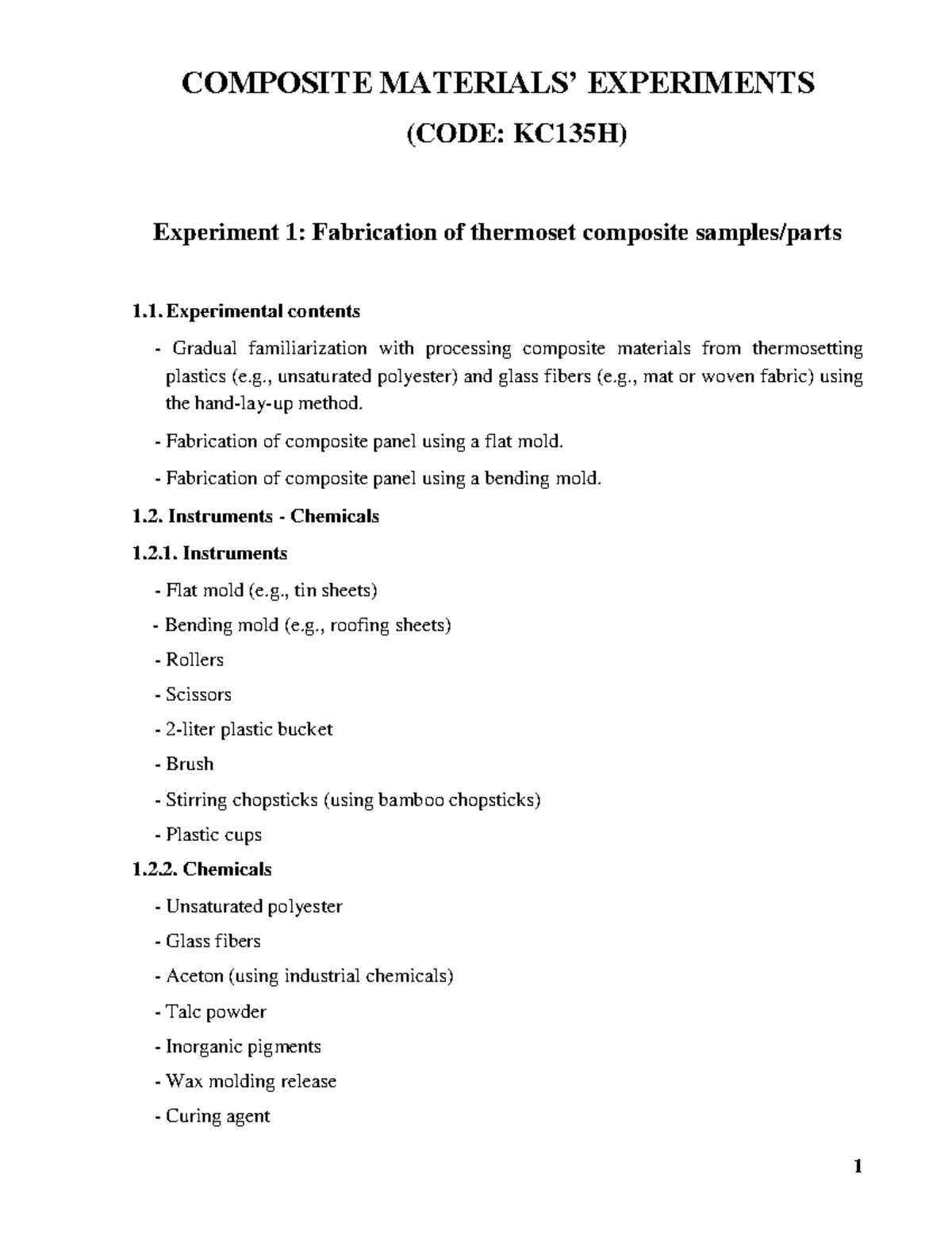 Composite Materials Experiment Report (CODE: KC135H) - Studocu