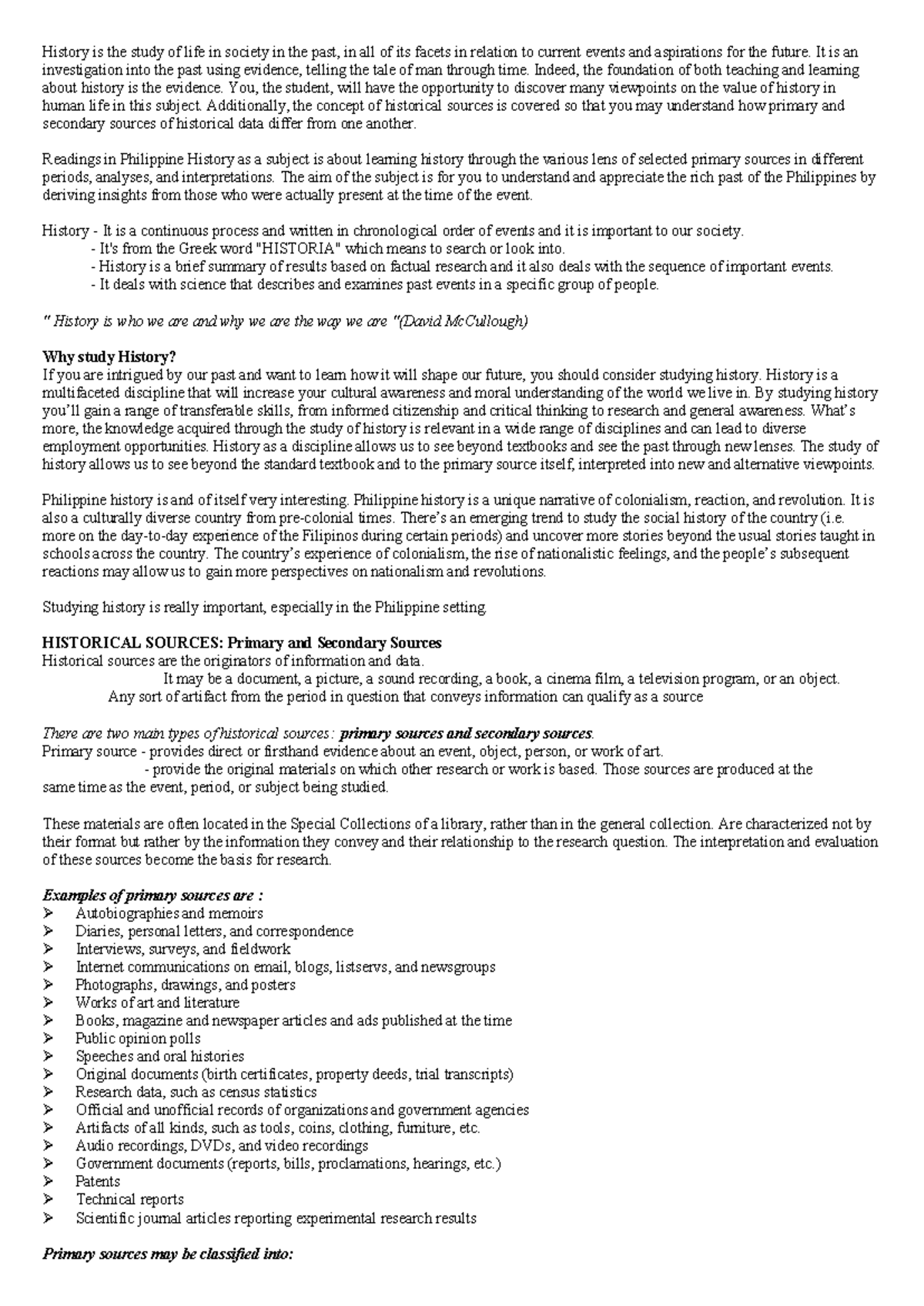 RPH - Hist. Notes on Philippine History & Its Sources - Studocu