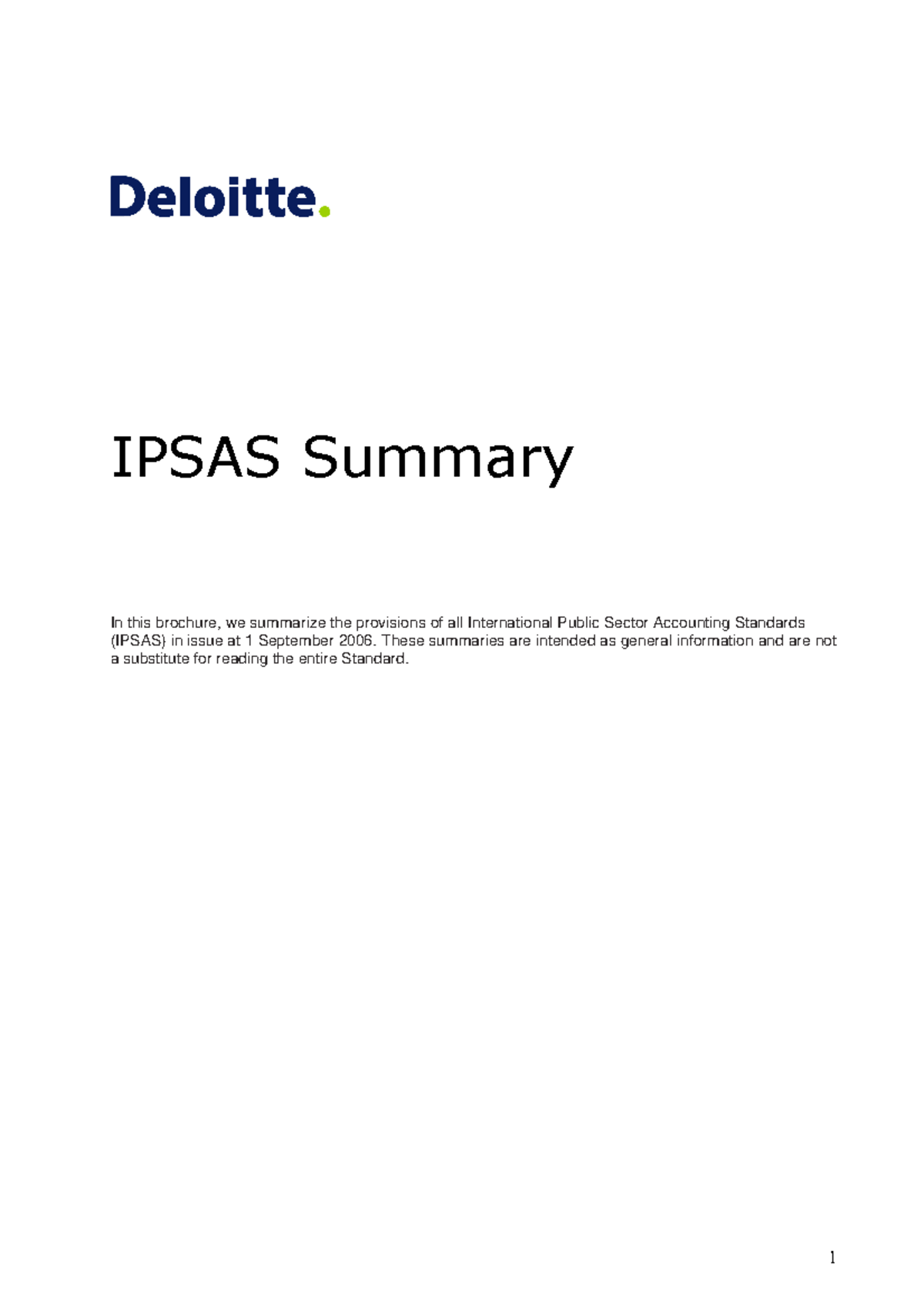IPSAS Summary as of September 2006 - Detailed Overview - Studocu