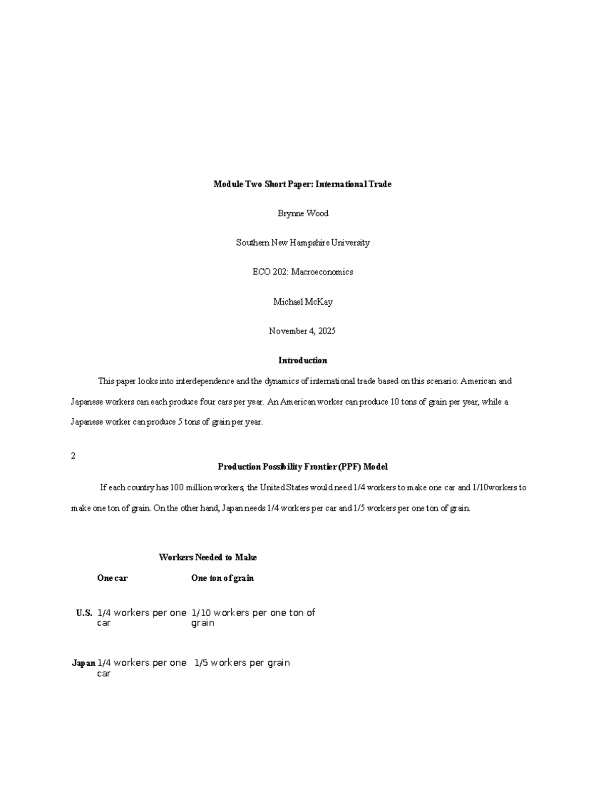 ECO 202: Short Paper on International Trade Dynamics - Studocu