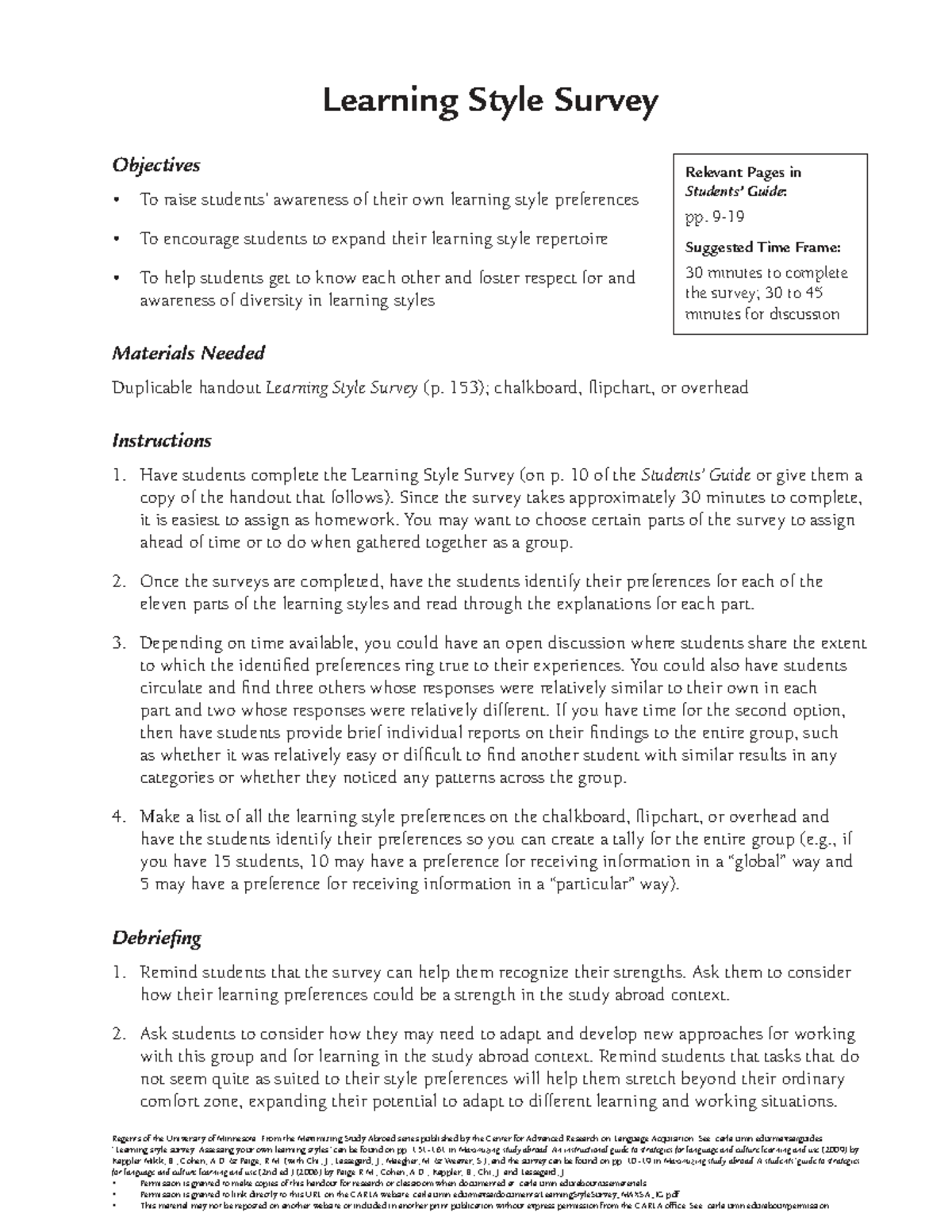 Learning Style Survey: Objectives and Activities for Maxsa IG - Studocu