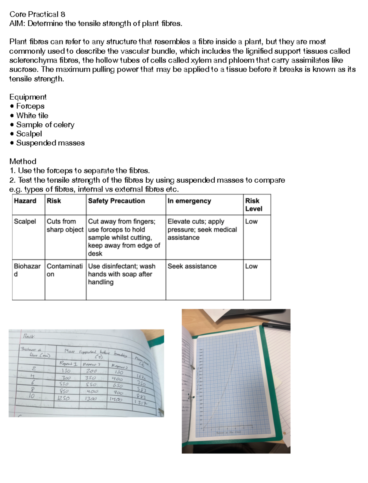 CP 8 - Determining Tensile Strength of Plant Fibres in Biology - Studocu