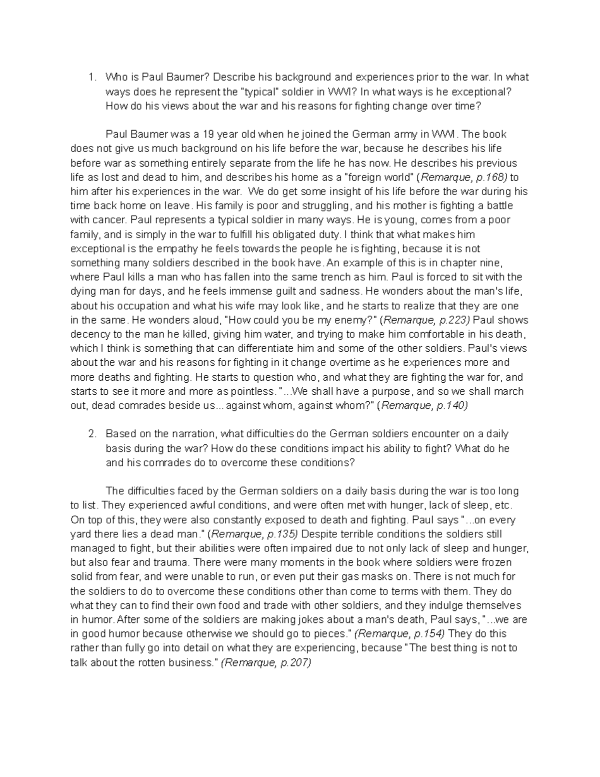 Document Question #4 - Who is Paul Baumer? Describe his background and ...