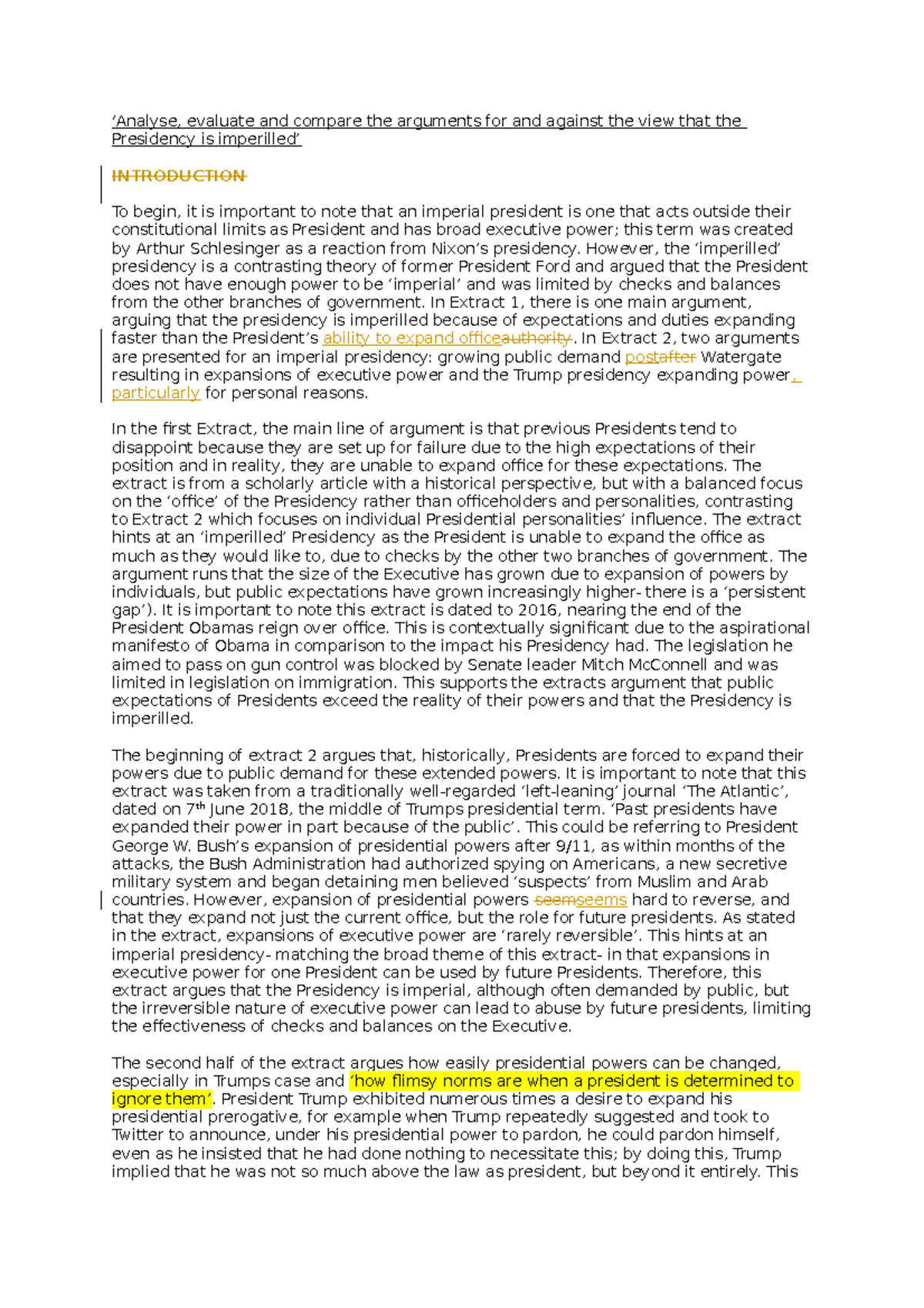 Analyzing the Imperilled vs. Imperial Presidency: A Comparative Study ...