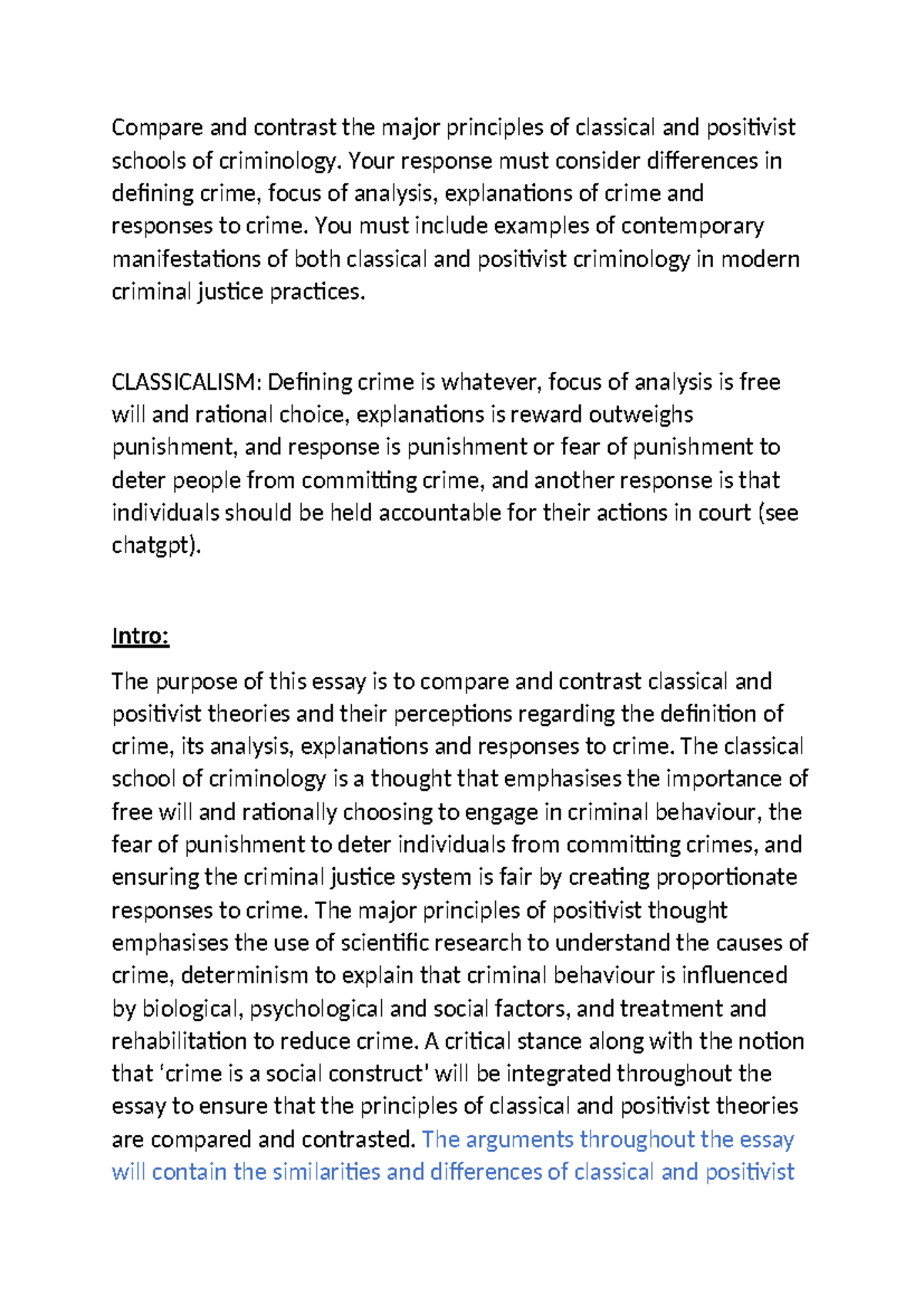 D: Comparative Analysis of Classical vs. Positivist Criminology ...