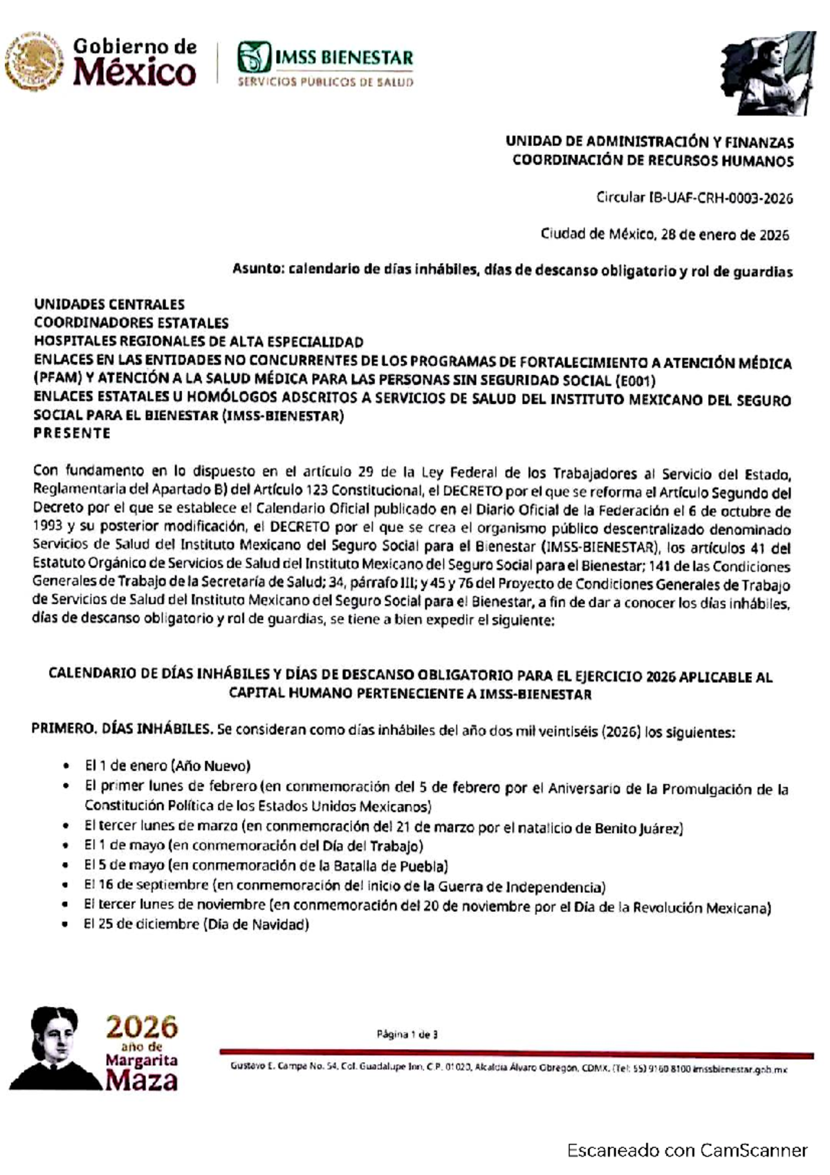 Calendario De Días Inhábiles Y Descanso Obligatorio 2026 E001 Studocu