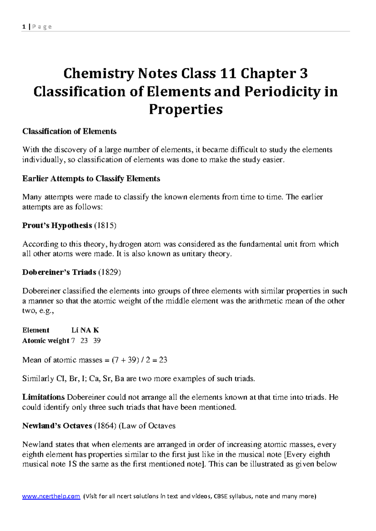 Chemistry Notes Class 11: Ch 3 - Classification of Elements ...