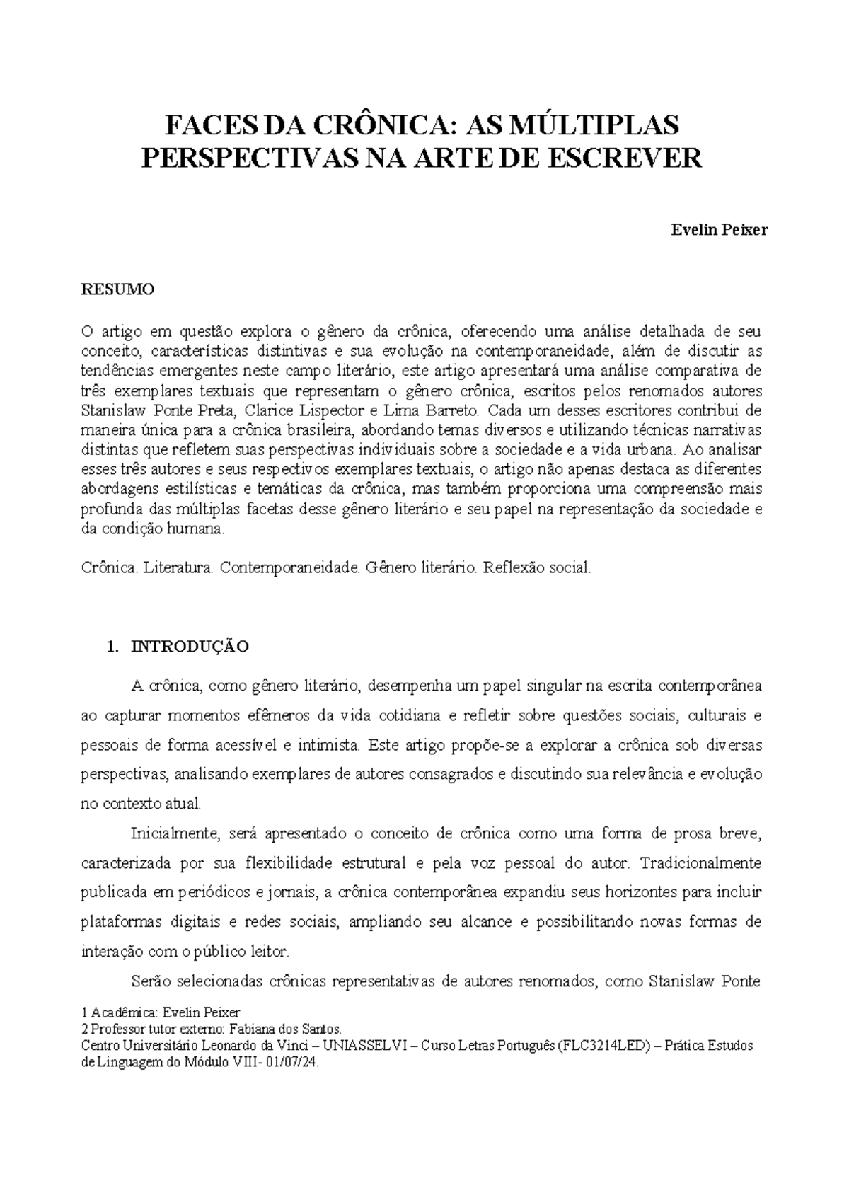 Análise Comparativa das Crônicas de Lispector, Barreto e Ponte Preta ...