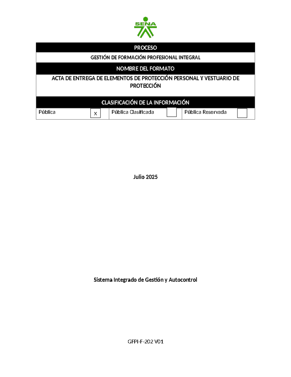 GFPI-F-202 Acta de Entrega de EPP para Química 3311123 - Studocu