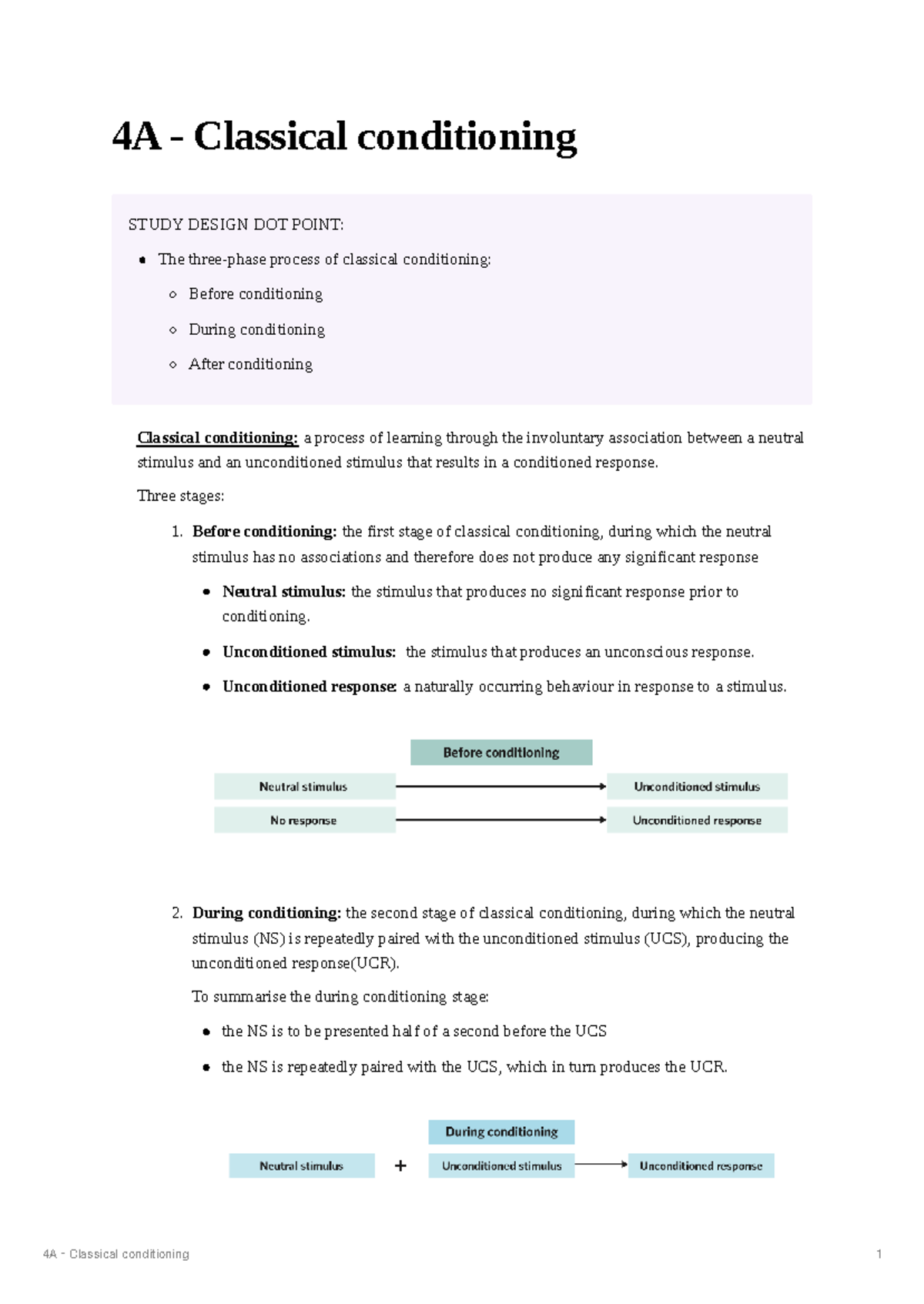 4A Classical Conditioning Study Design: Stages & Processes - Studocu