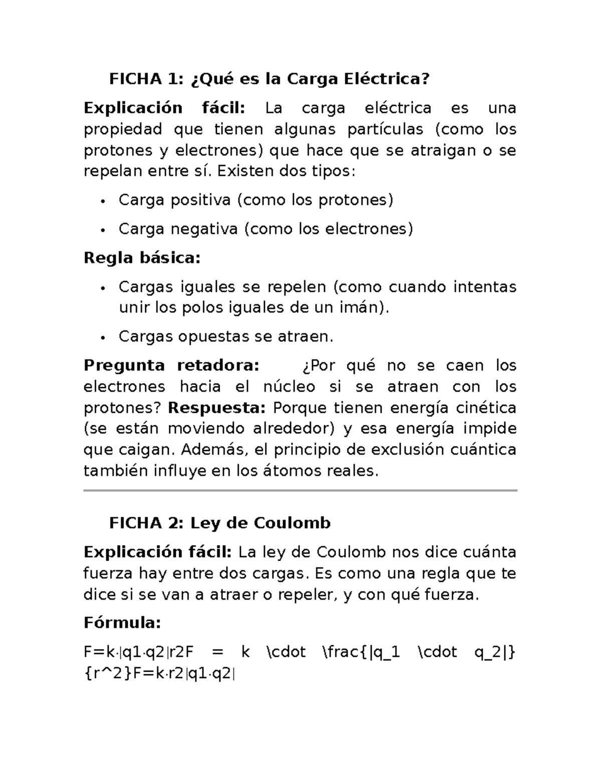 Fichas de Estudio Parcial 1 - Física 2: Carga Eléctrica y Ley de ...