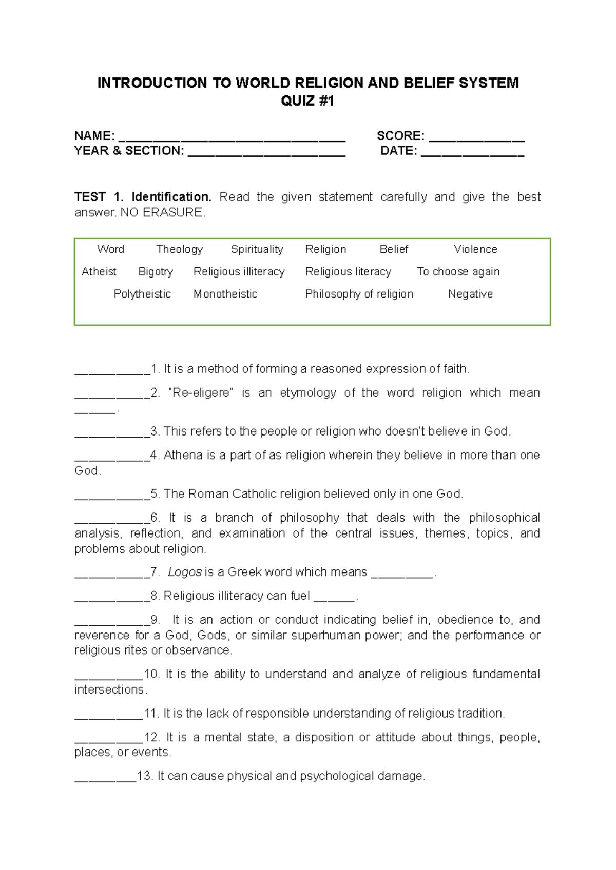 Introduction TO World Religion AND Belief System - INTRODUCTION TO ...