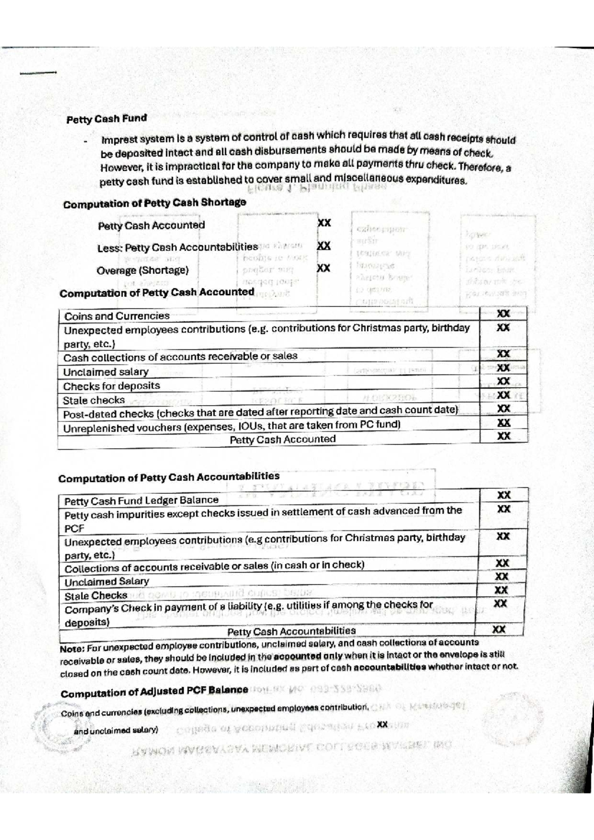 CASH & CE - Petty Cash Fund Management and Bank Reconciliation Summary ...