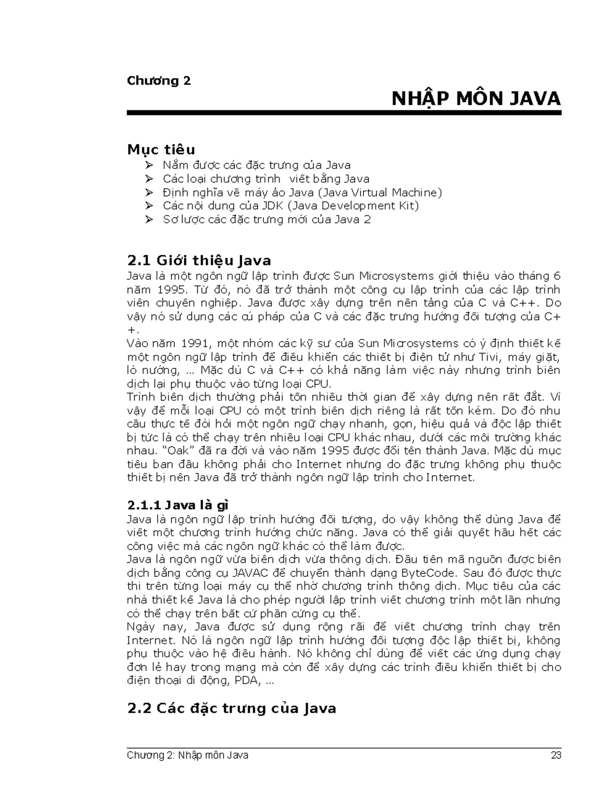 Chương 2: Nhập Môn Java - Đặc Trưng và Công Cụ Phát Triển (Core Java 2 ...
