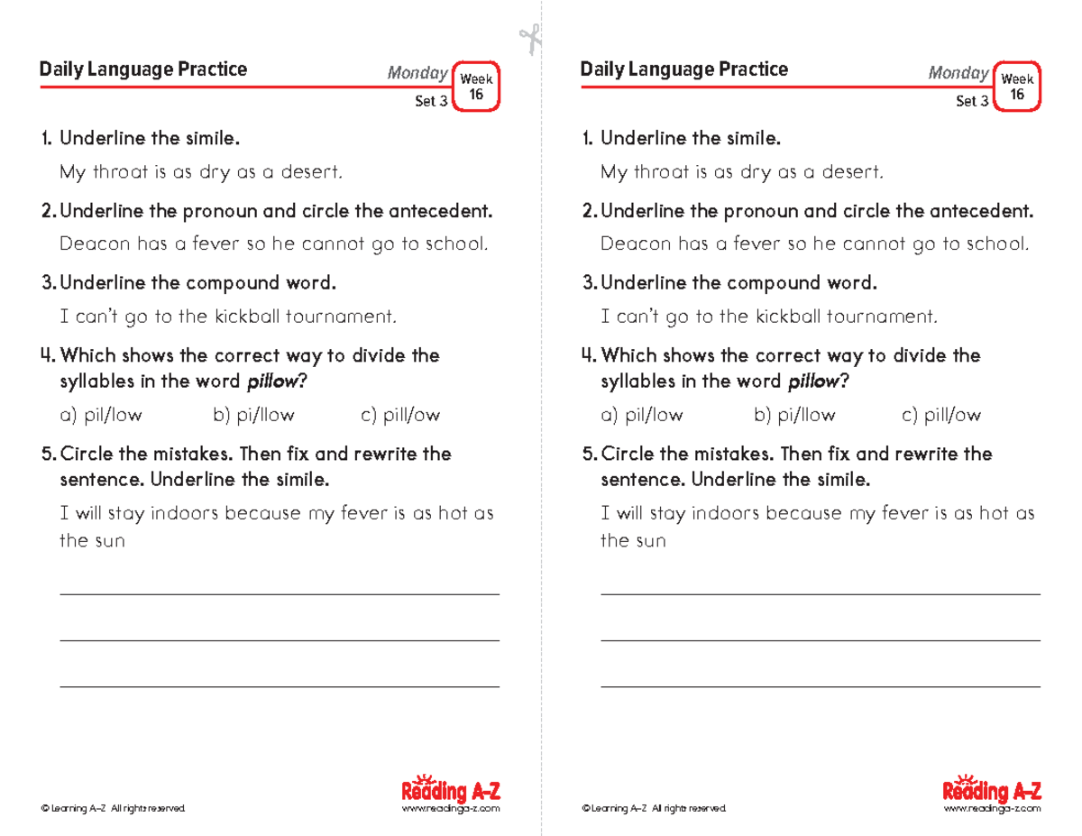 Daily Language Practice G3 Week 16 Activity Sheet - Studocu