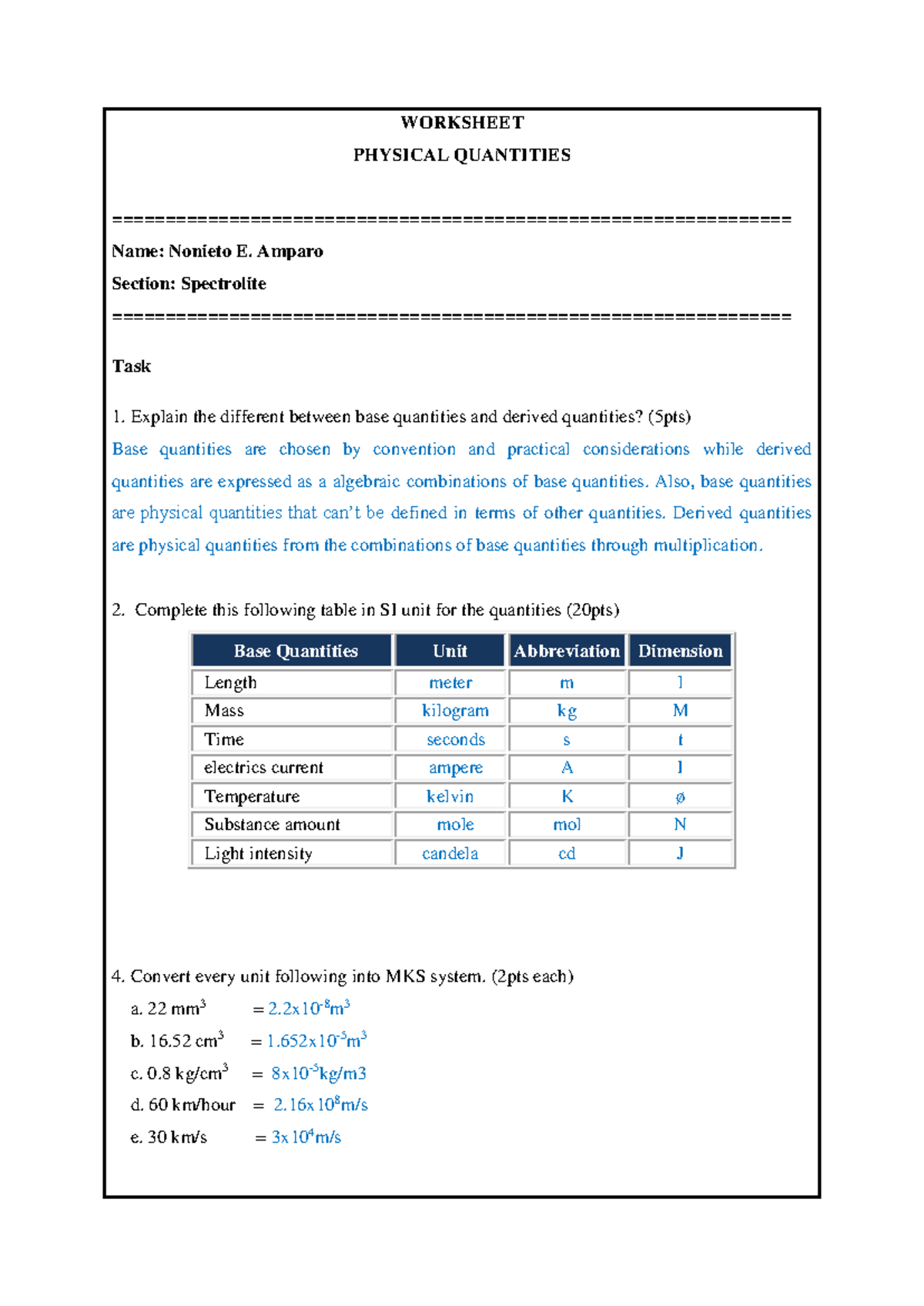 Amparo PHYS 101: Physical Quantities Worksheet & Conversions - Studocu