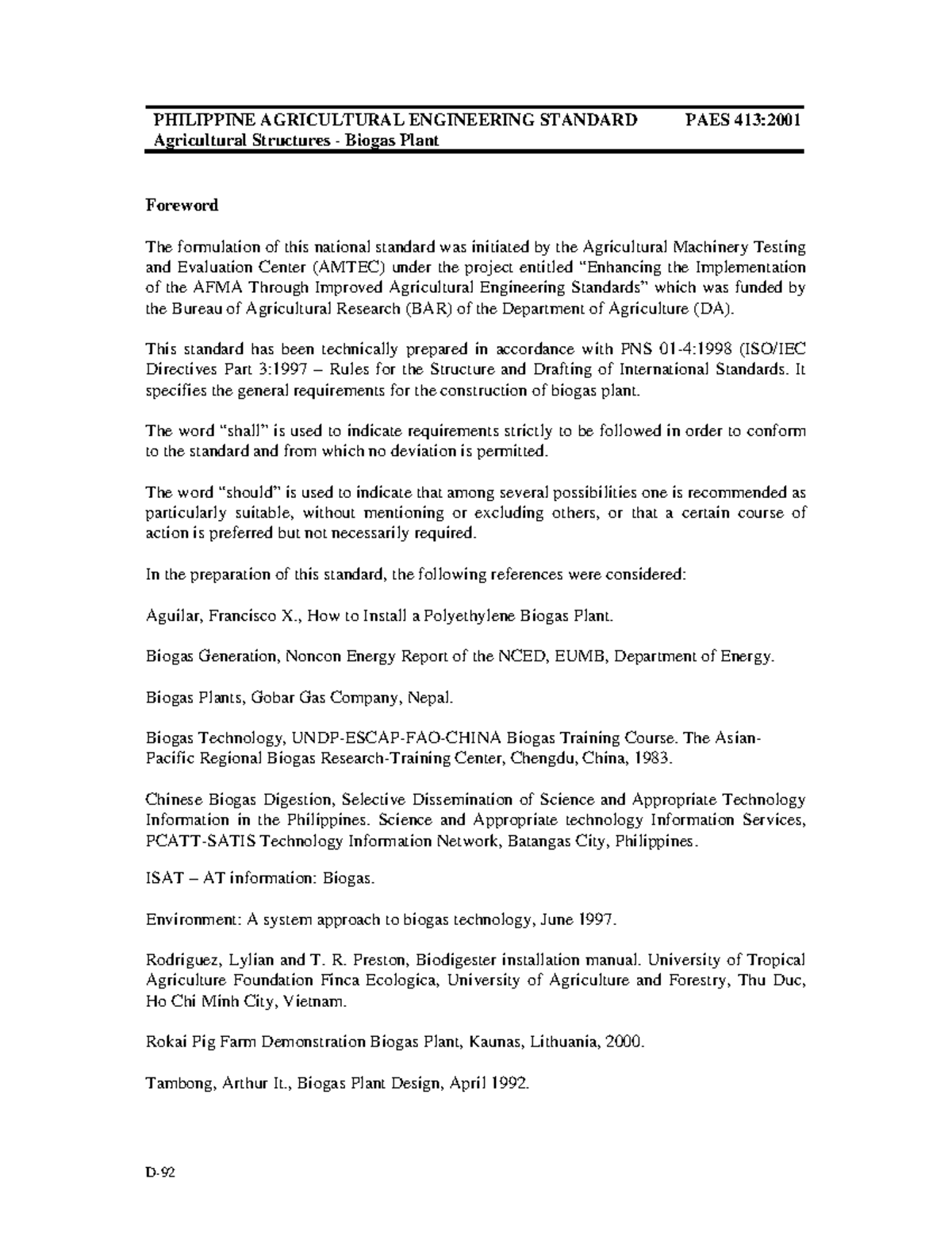 PNS PAES 413: 2001 Standard for Agricultural Structures and Biogas ...