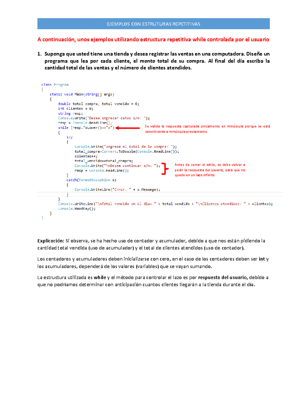 Ejemplos de Estructuras While Controladas por Usuario y Centinela - Studocu