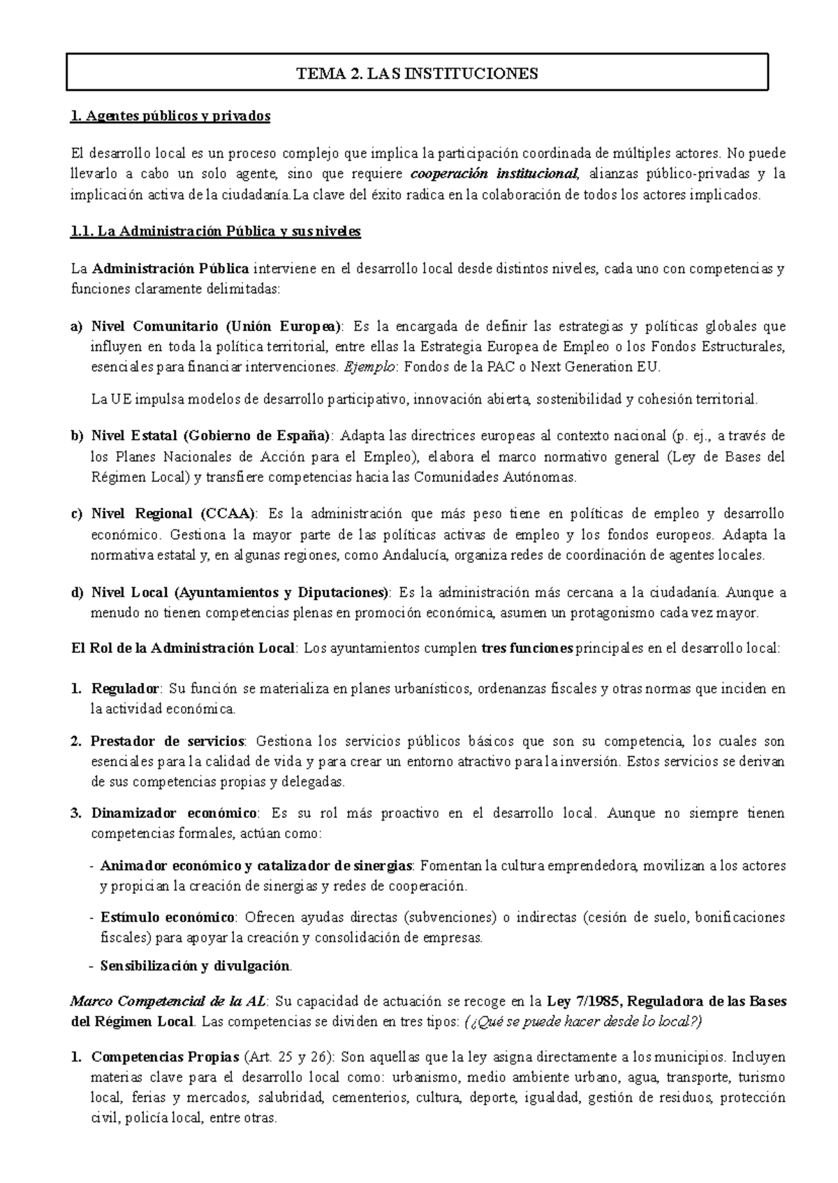 TEMA 2: LAS INSTITUCIONES EN EL DESARROLLO LOCAL - Paula Rodríguez ...