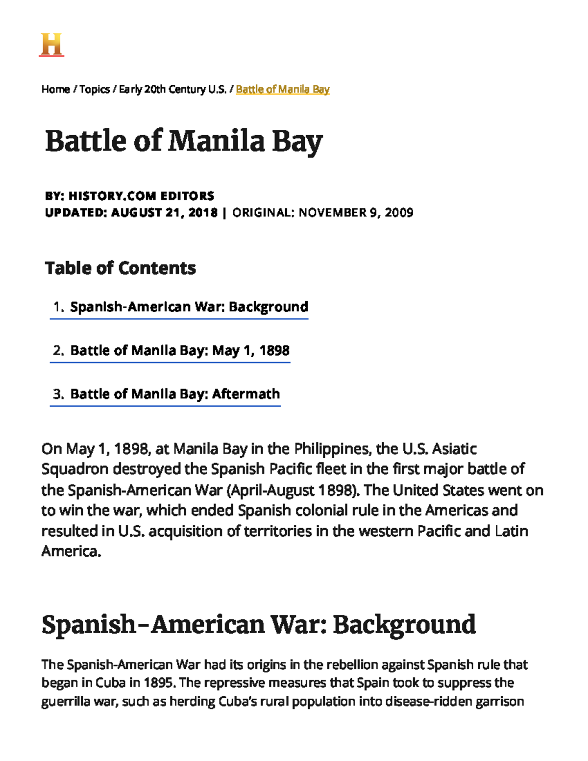 Battle of Manila Bay‑ 1898, Definition & Map History - Table of ...