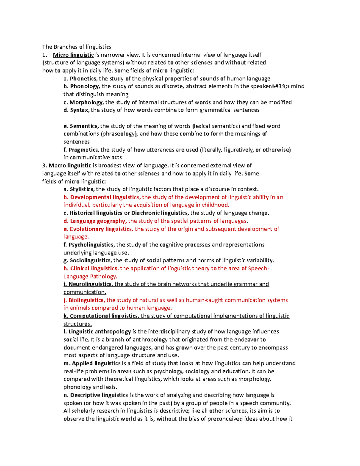 Linguistics 101: Exploring Micro and Macro Branches of Language - Studocu