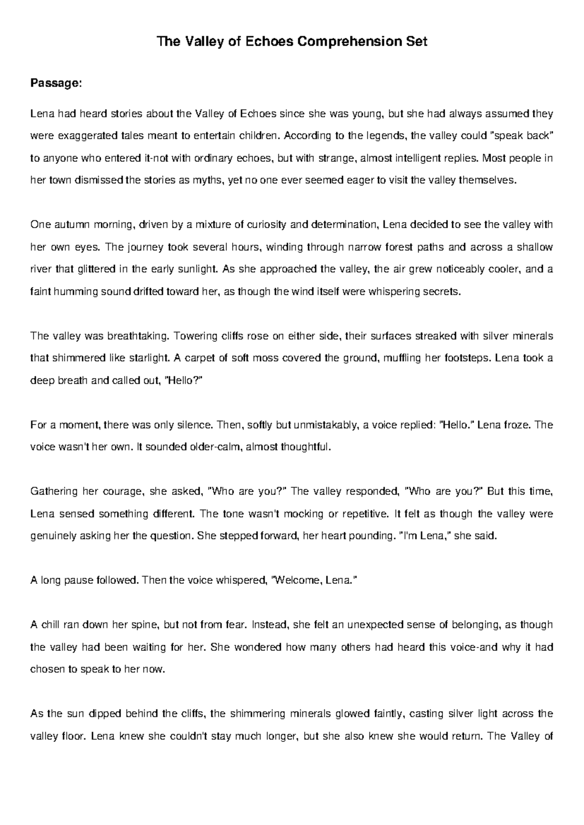 Valley of Echoes Comprehension Passage Analysis - Studocu