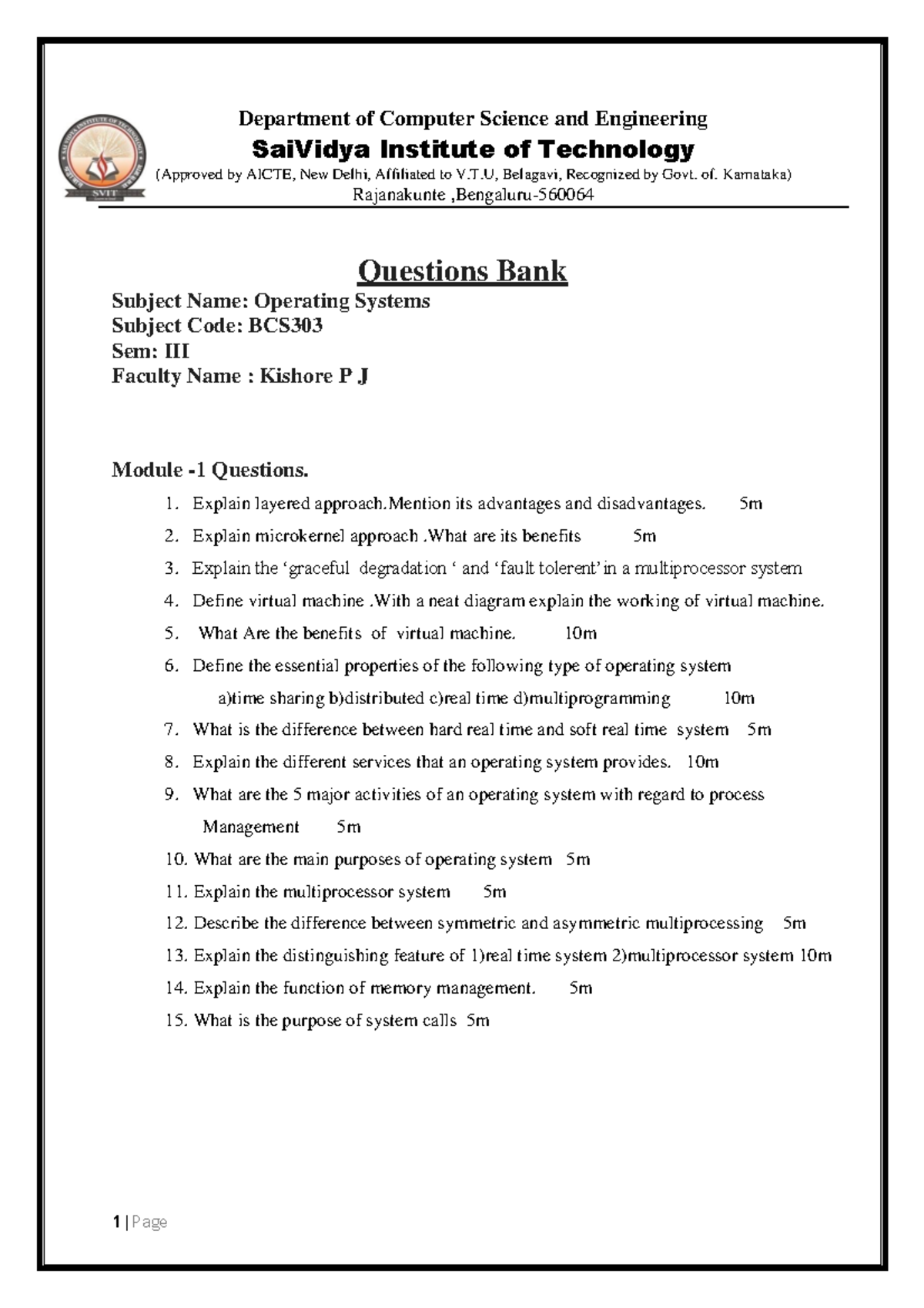 Question Bank - BCS303 - Operating Systems Module Questions - Studocu