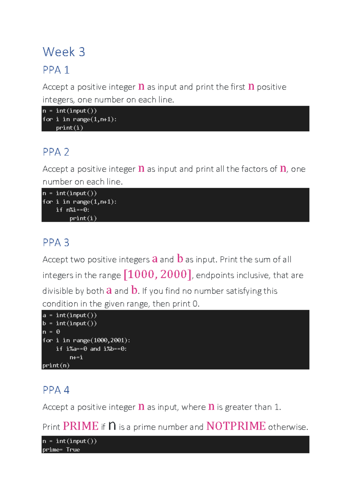 Week 3 - Python Programming Assignments (PPA) & Graded Problems (GrPA) - Studocu