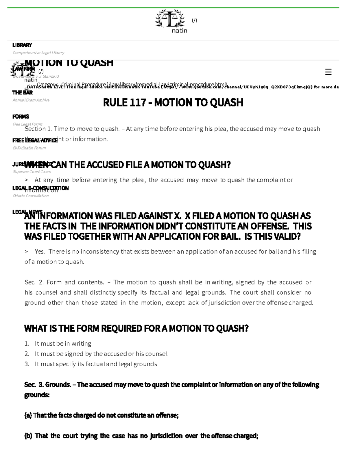 Motion TO Quash - CRIMPRO - MOTION TO QUASH - Category: Criminal ...