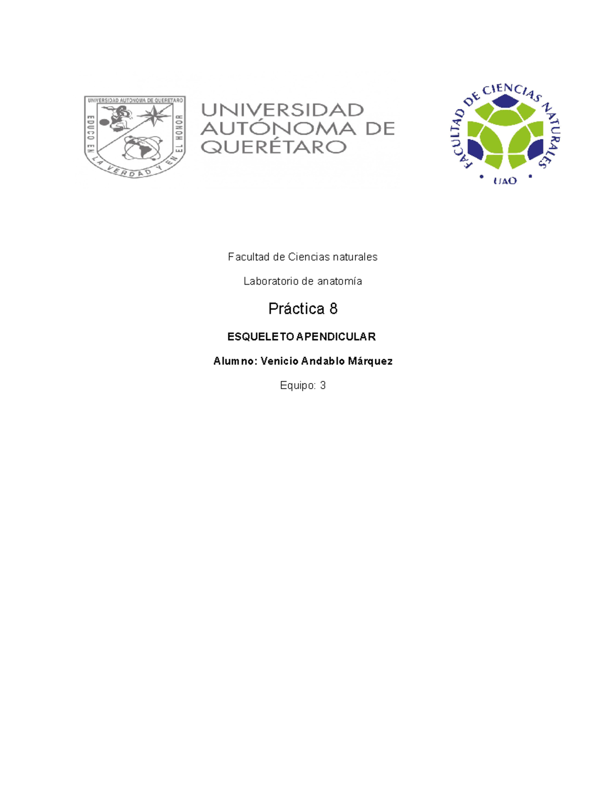 Anatomia reporte - Facultad de Ciencias naturales Laboratorio de ...