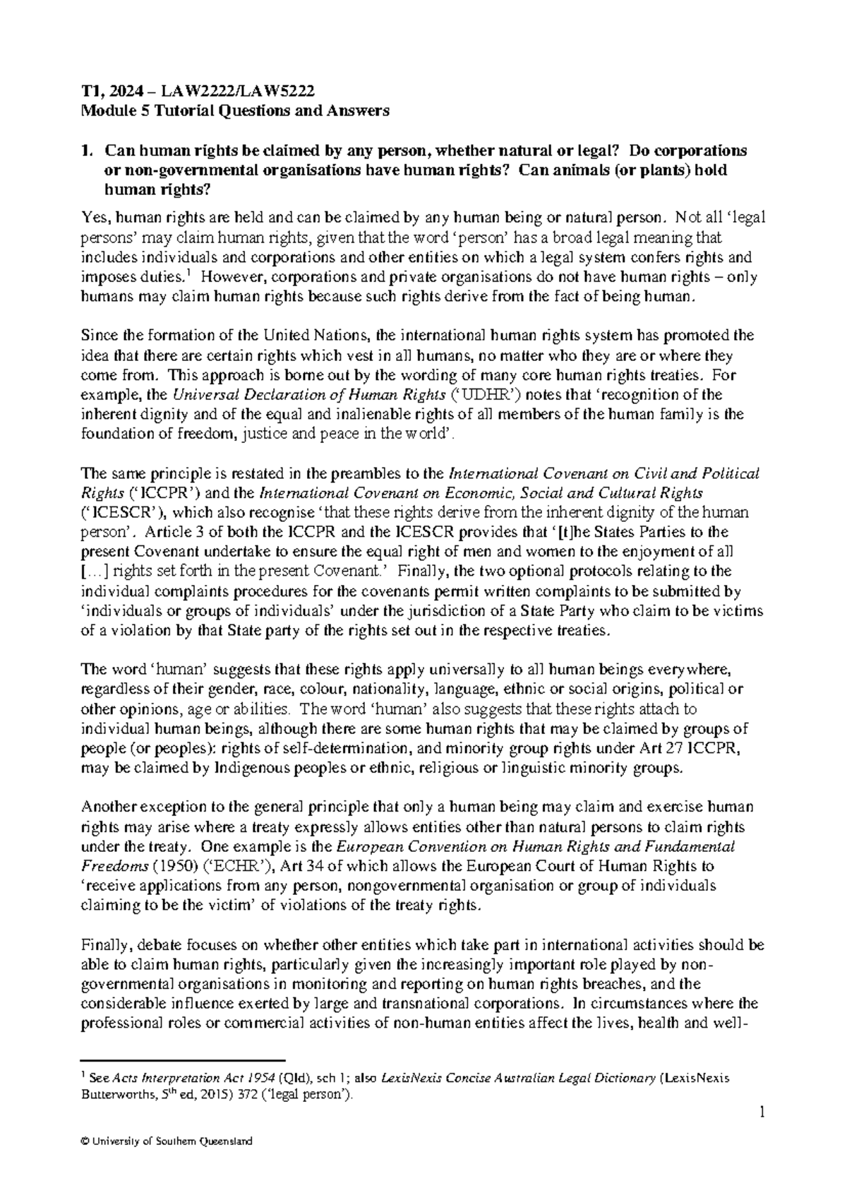 Module 5 - Tutorial Questions & Answers on Human Rights Issues - Studocu