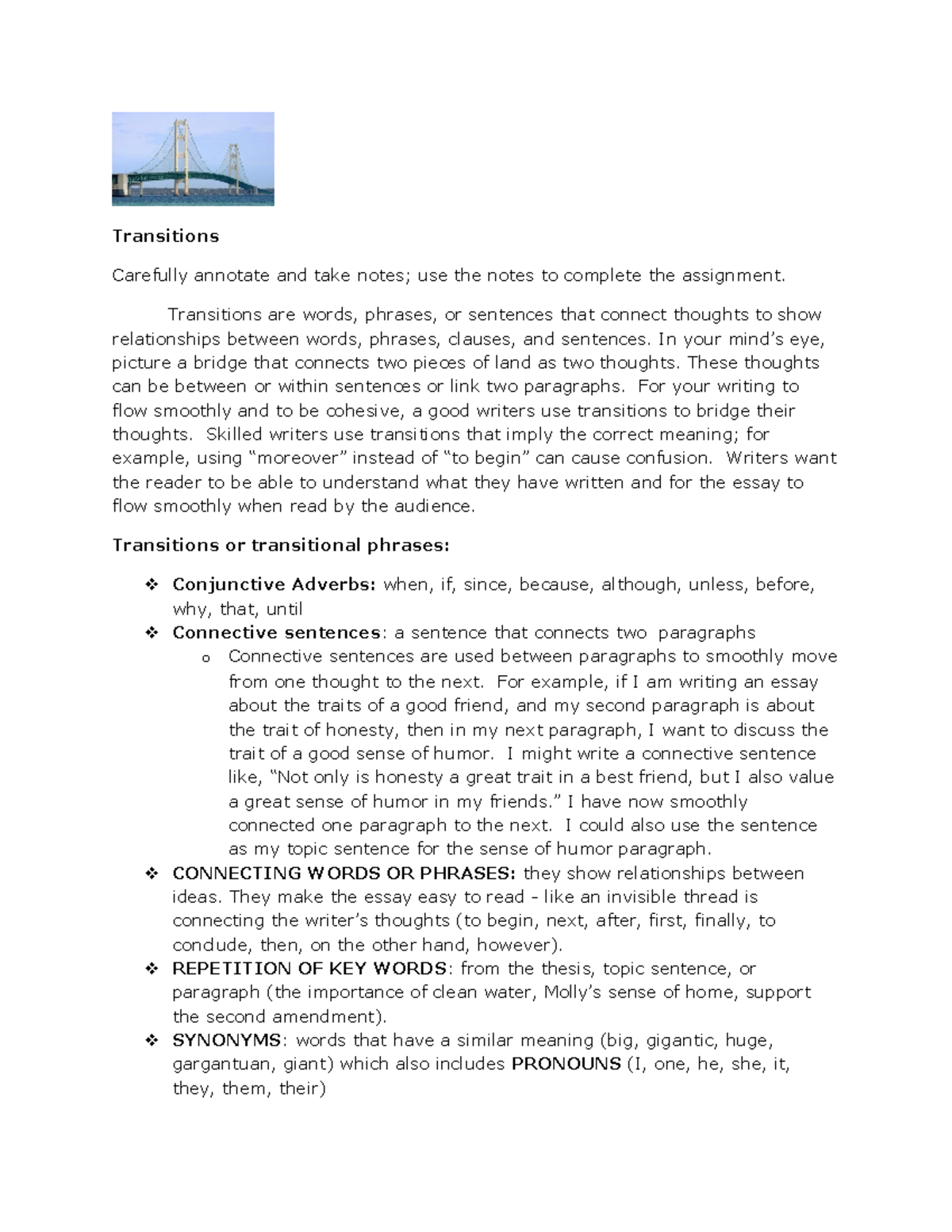Transitions: Enhancing Coherence in Writing - Assignment Guide - Studocu