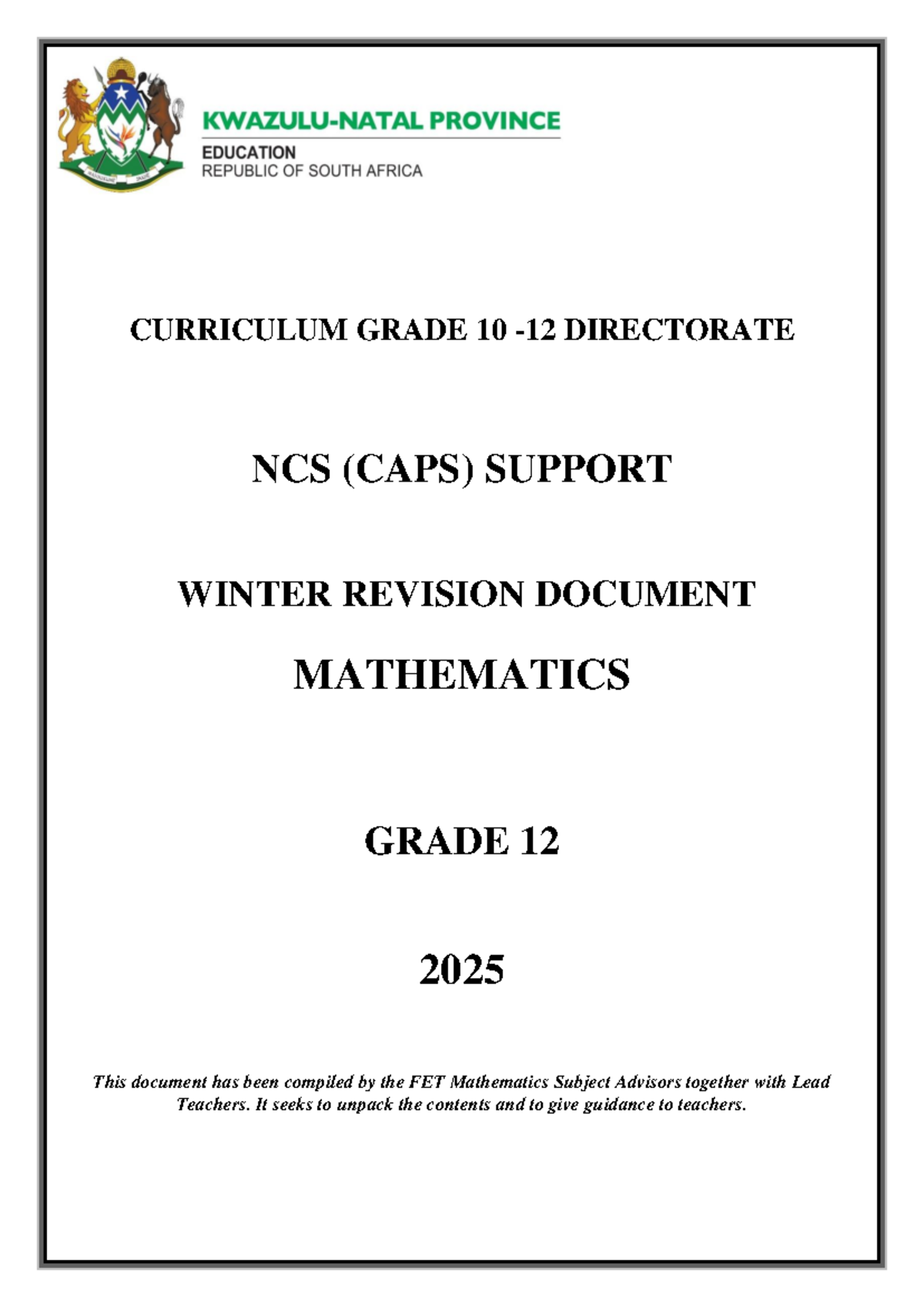 Gr 12 MATH Winter Revision Guide 2025: Trigonometry & Geometry - Studocu
