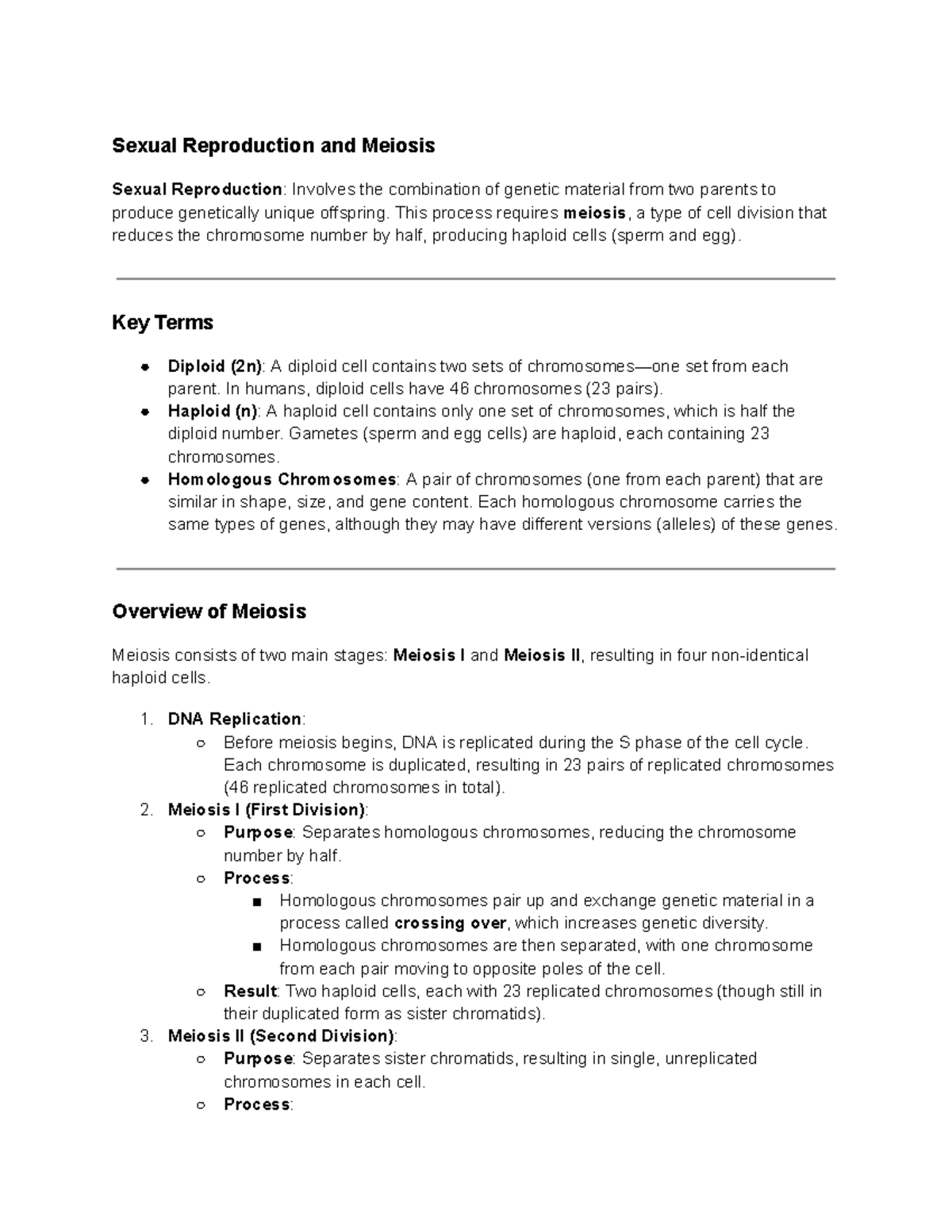 Sexual Reproduction & Meiosis Overview: Key Concepts & Stages - Studocu
