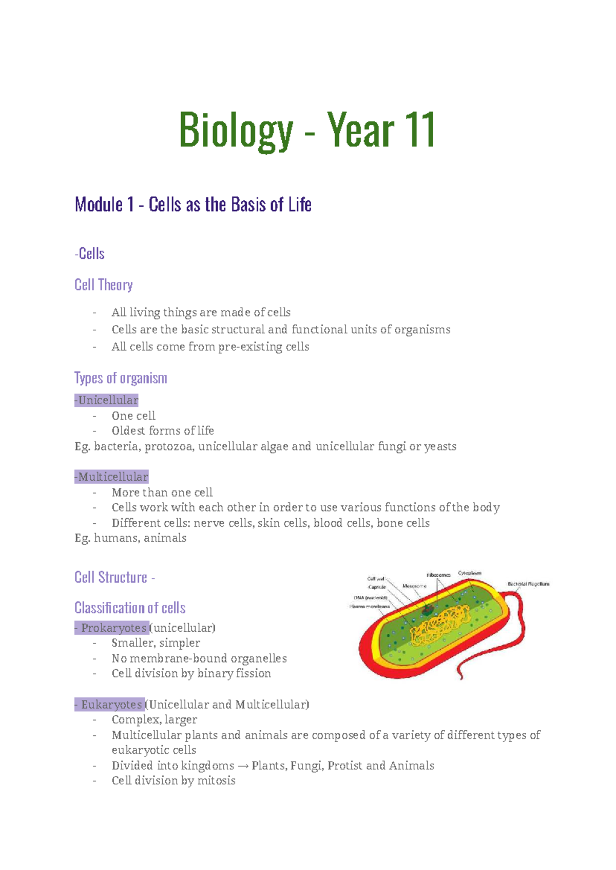 Biology Year 11 Comprehensive Study Notes: Modules 1-4 Overview - Studocu